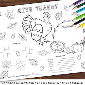 Thanksgiving Kids Activity Placemat: Coloring Page & Games (digital ...