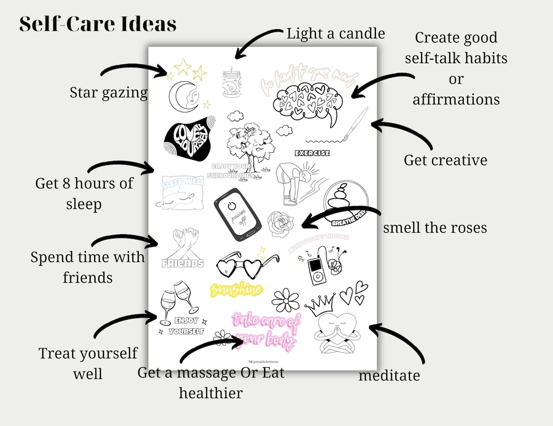 Self-care Coloring Page Printable, Mindfulness Coloring, Adult Coloring ...