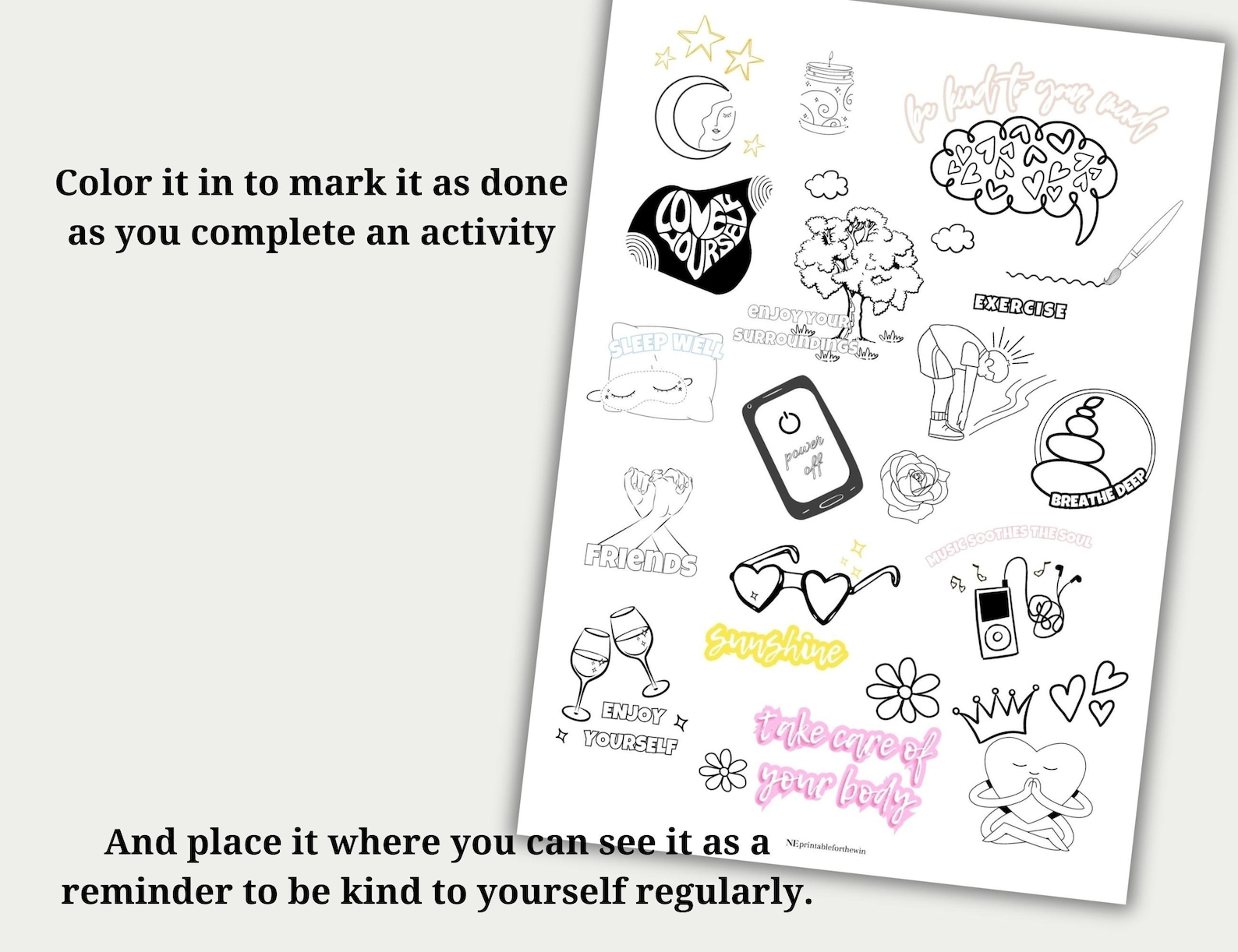 Self-care Coloring Page Printable, Mindfulness Coloring, Adult Coloring ...