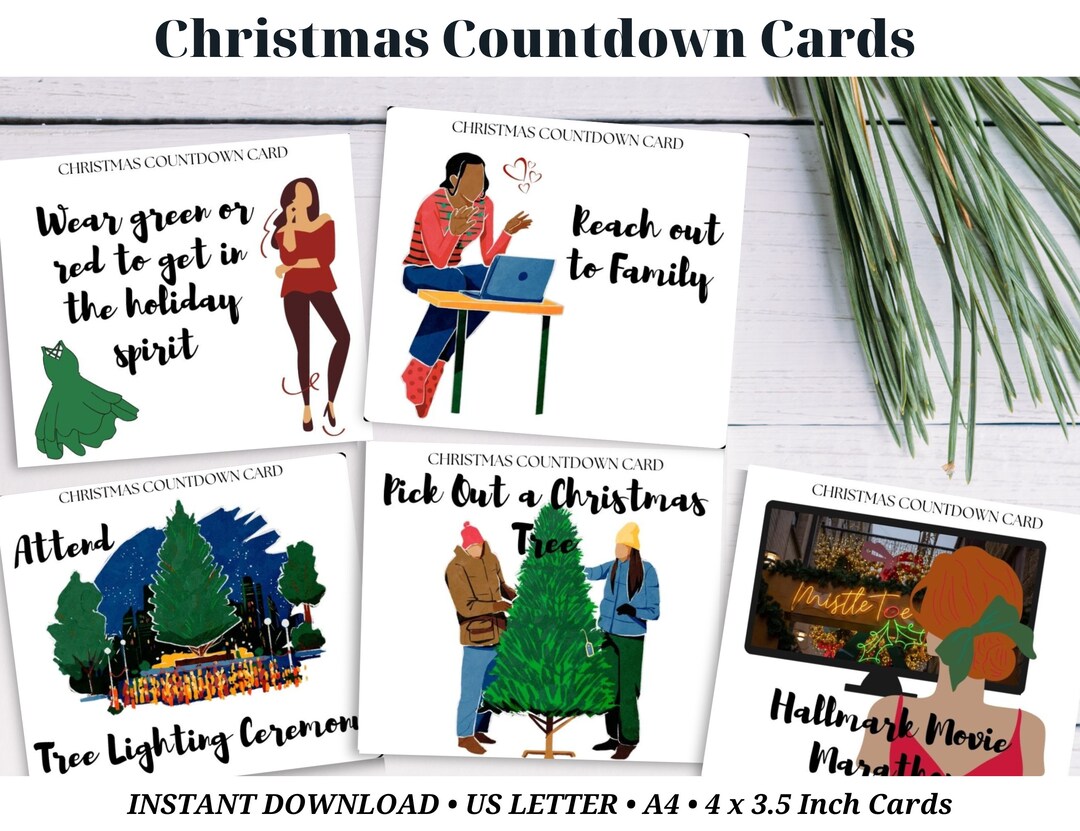 Printable Christmas Countdown Cards, Advent Calendar, 24 Days of ...