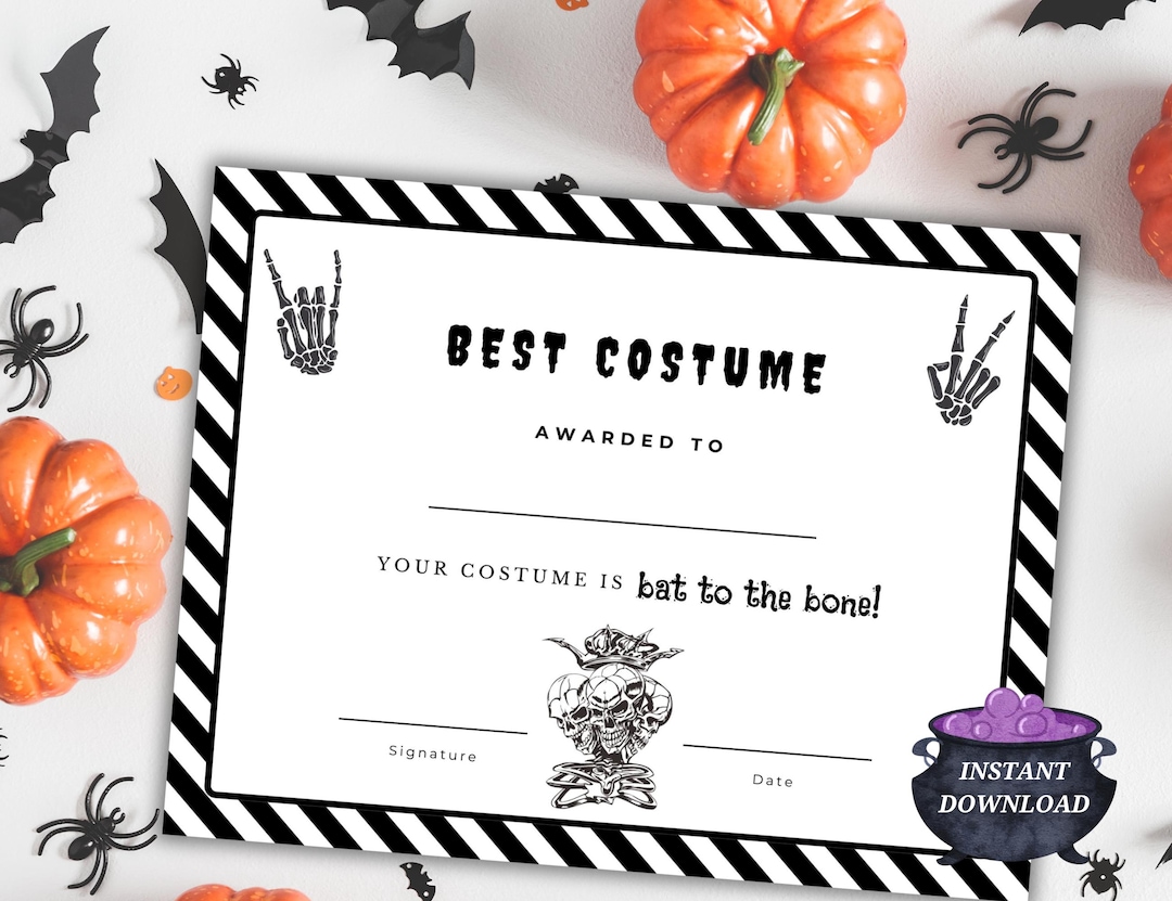 Printable Halloween Costume Award Certificates: Teen & Adult Contest ...