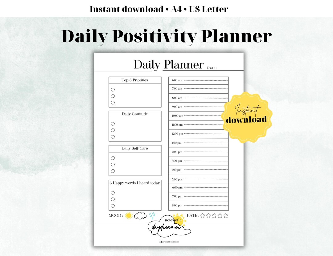 Daily Positivity Planner: Minimalist Planner (PDF) - Etsy