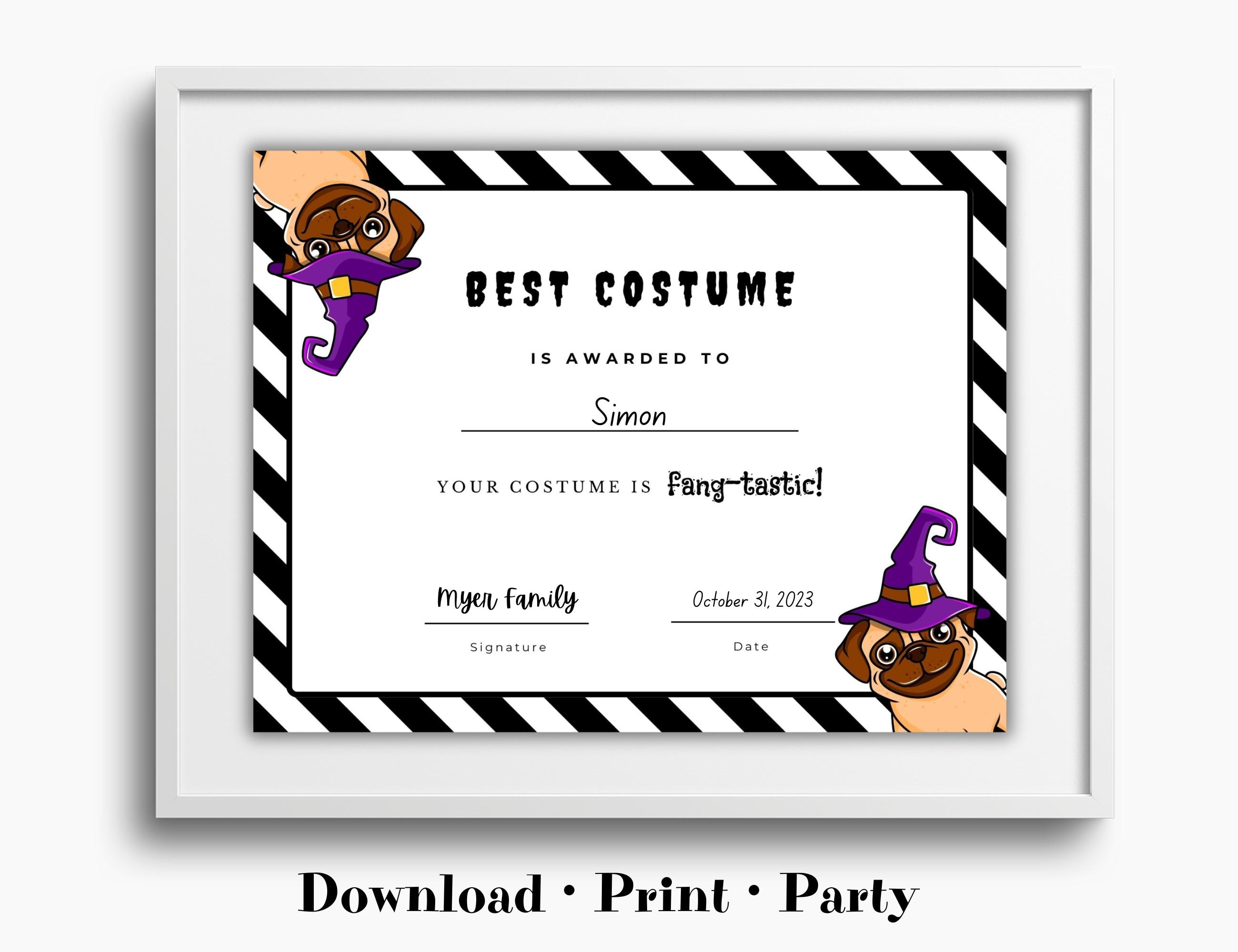 Halloween Costume Award Certificates: Printable Kids Contest (PDF) - Etsy