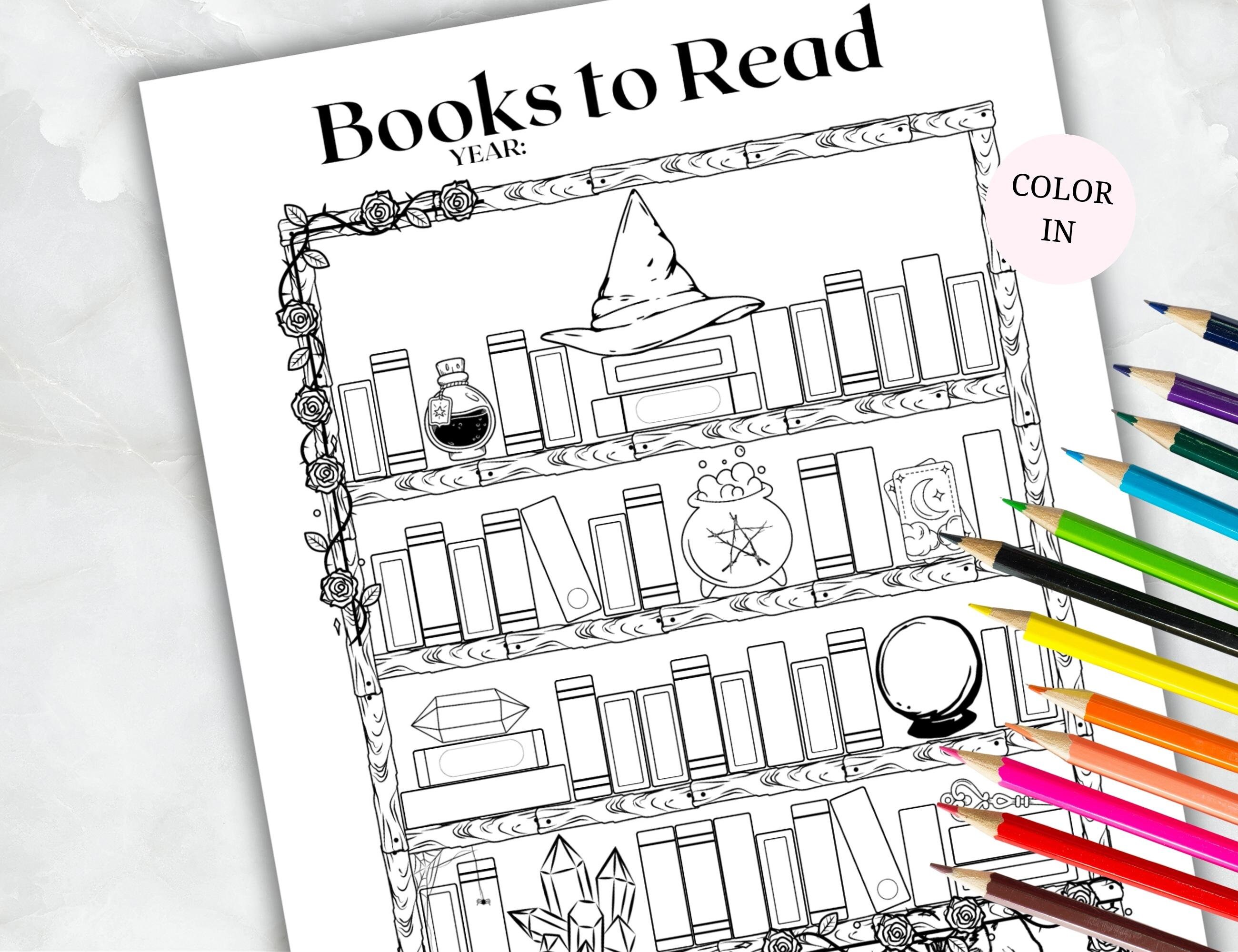 Witch Bookshelf - Reading Log, Grimoire Page, Witch Coloring, Books to ...