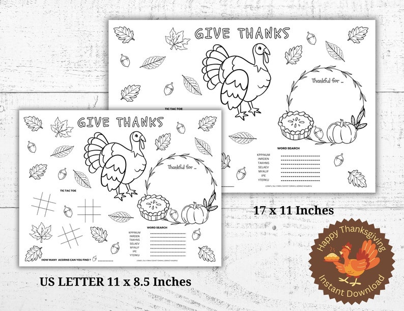 Thanksgiving Kids Activity Placemat: Coloring Page & Games (digital ...