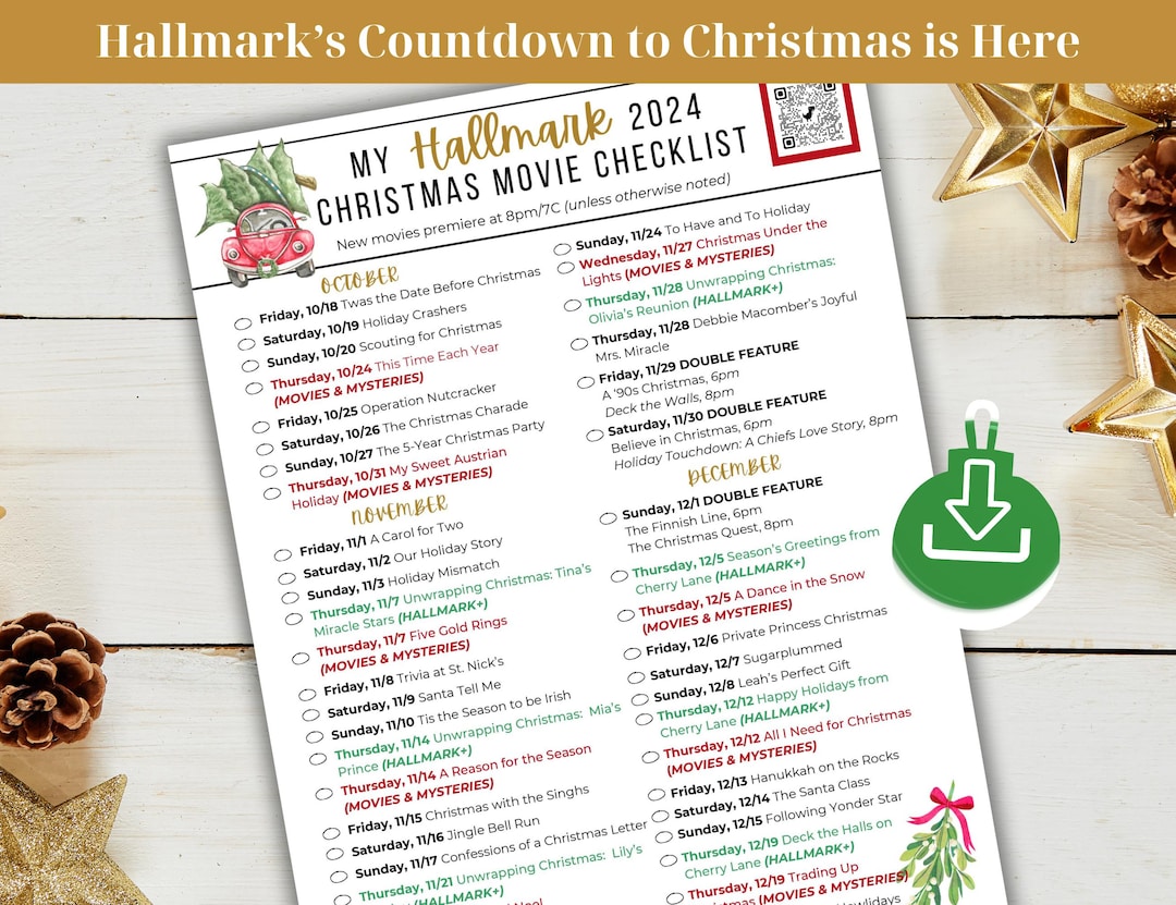 Hallmark Christmas Movie Schedule 2024 Printable Checklist - Etsy