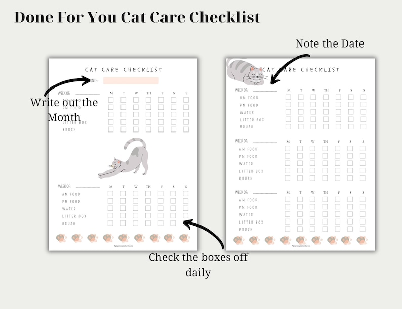 Cat Care Checklist: Pet Chore Chart (digital Download) - Etsy