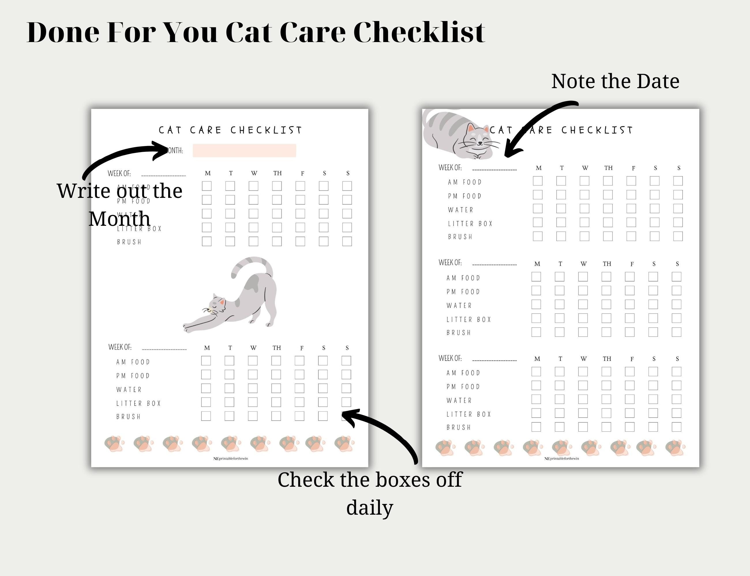 Cat Care Checklist: Pet Chore Chart (digital Download) - Etsy