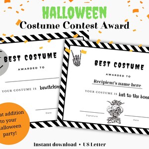 Printable Halloween Costume Award Certificates Teen & Adult - Etsy