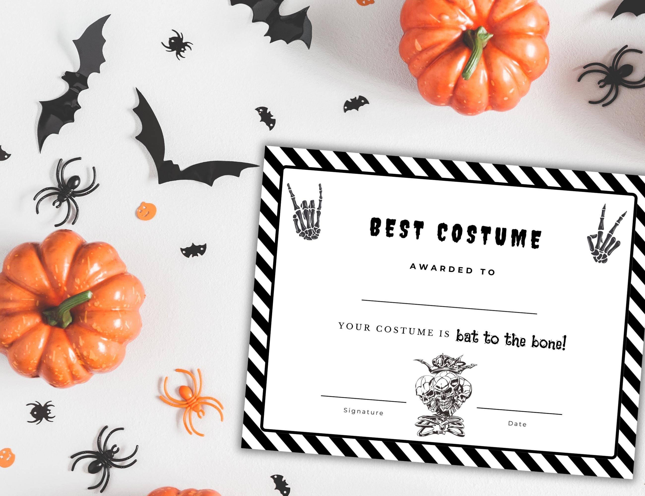 Printable Halloween Costume Award Certificates, Teen & Adult Costume ...