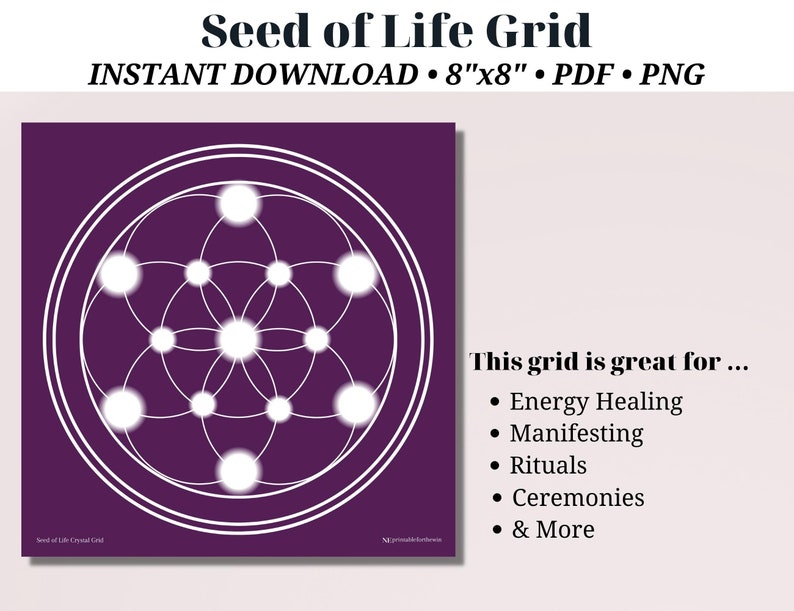 Seed of Life Crystal Grid, 8x8 Printable Grid, Grid for Altar, Crystal ...