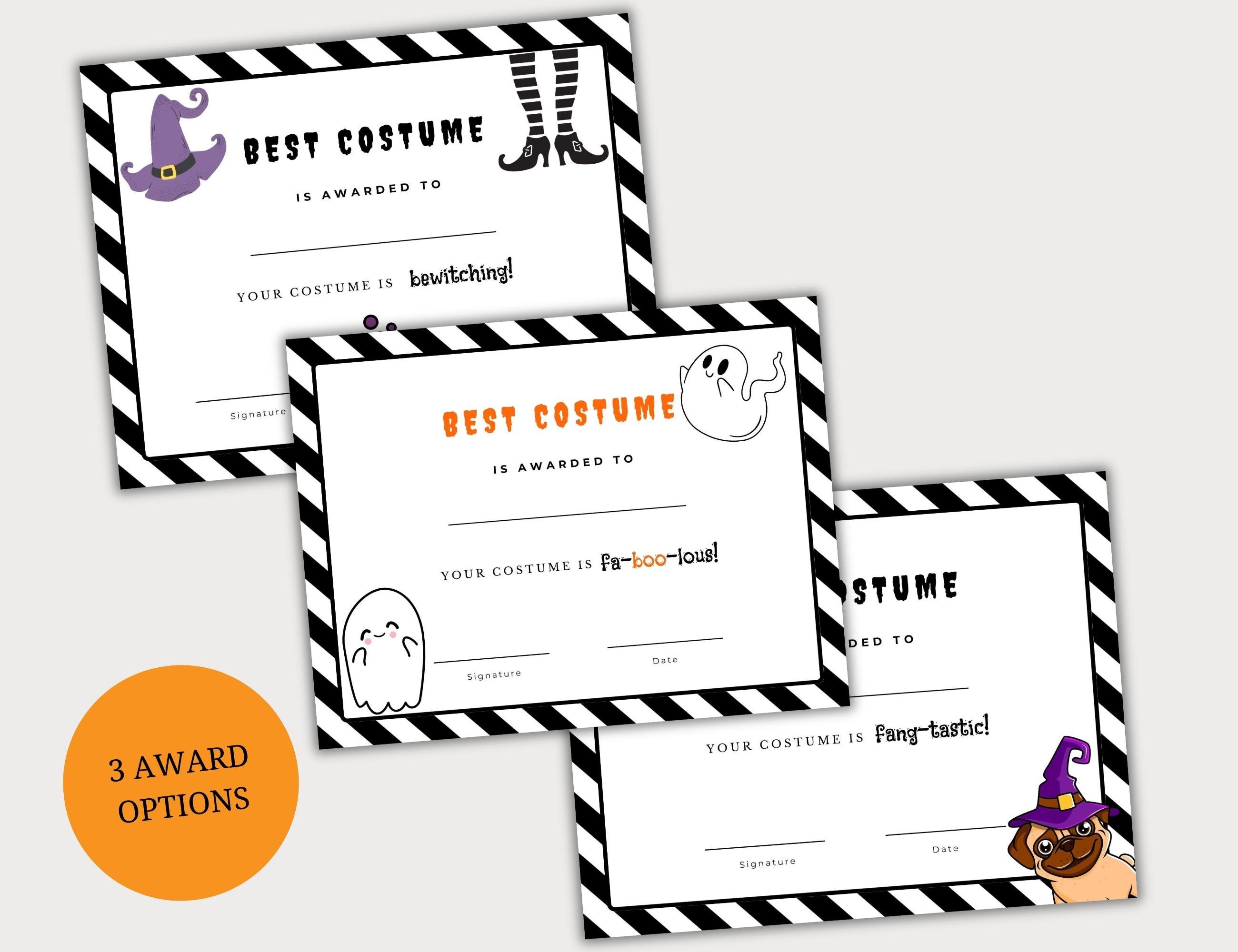 Halloween Costume Award Certificates, Printable Halloween Templates ...