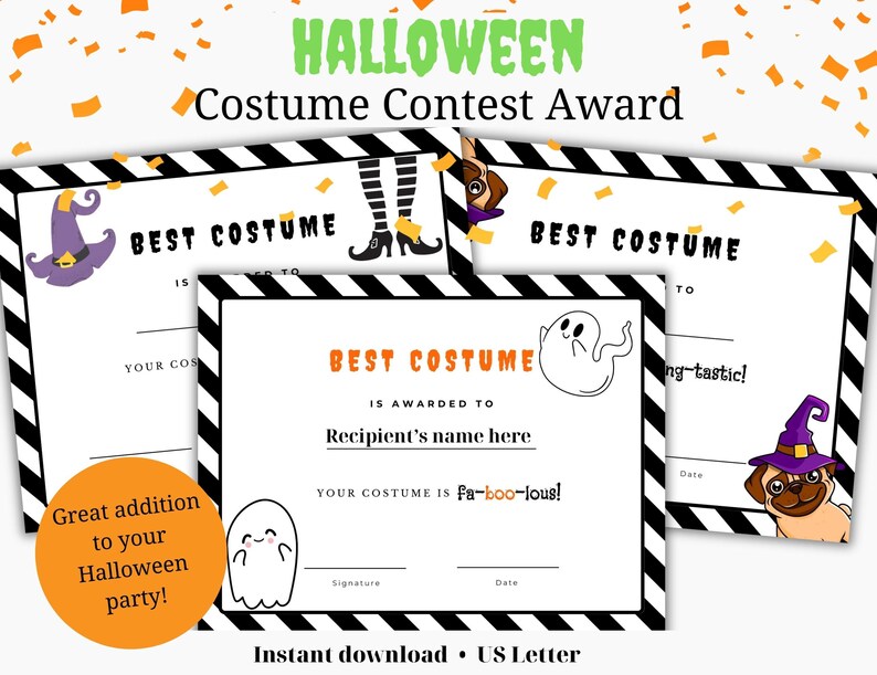 Halloween Costume Award Certificates, Printable Halloween Templates ...