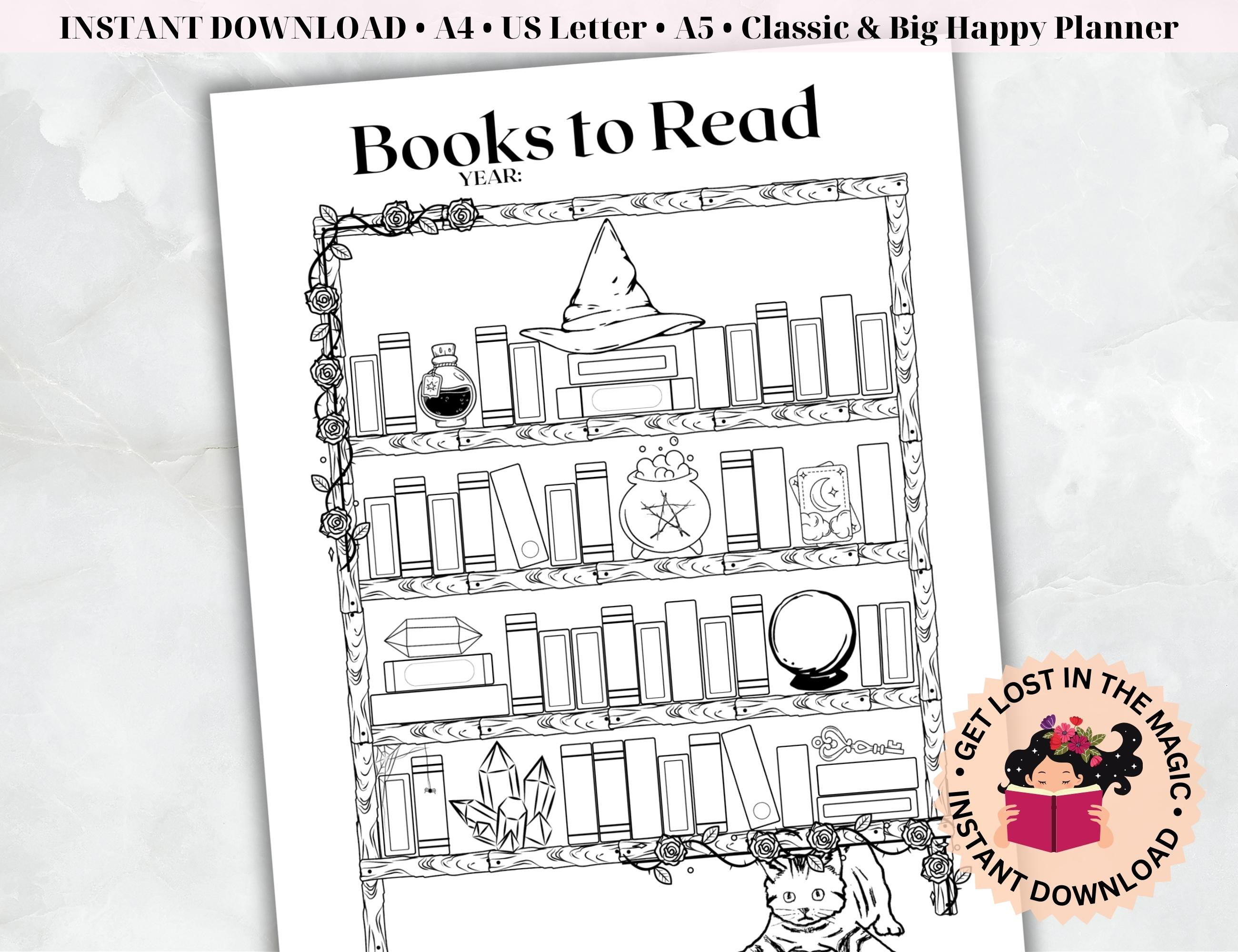 Witch Bookshelf - Reading Log, Grimoire Page, Witch Coloring, Books to ...