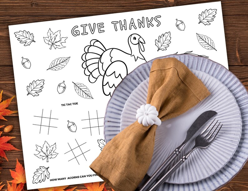 Thanksgiving Kids Activity Placemat: Coloring Page & Games (digital ...