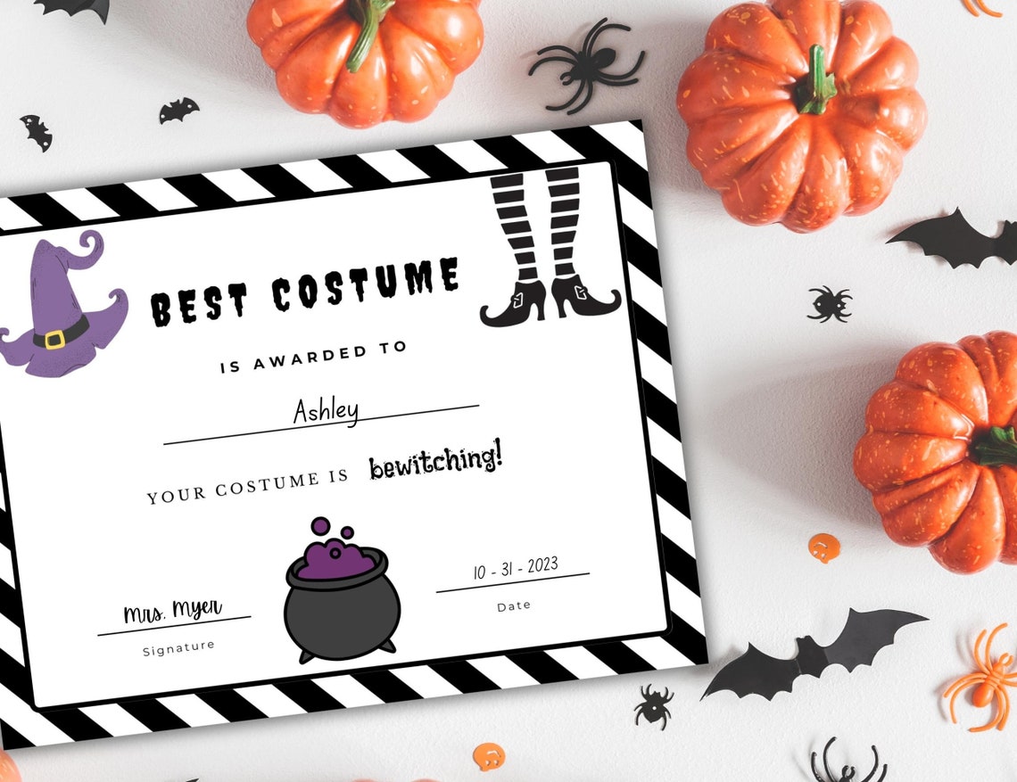 Halloween Costume Award Certificates, Printable Halloween Templates ...
