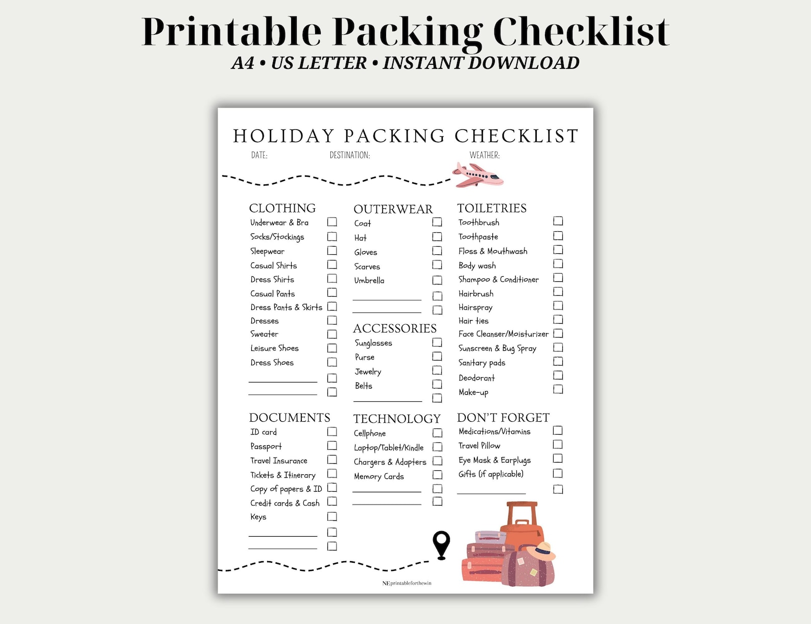 Printable Travel Packing List, Travel Planner, Summer Planner, Holiday ...