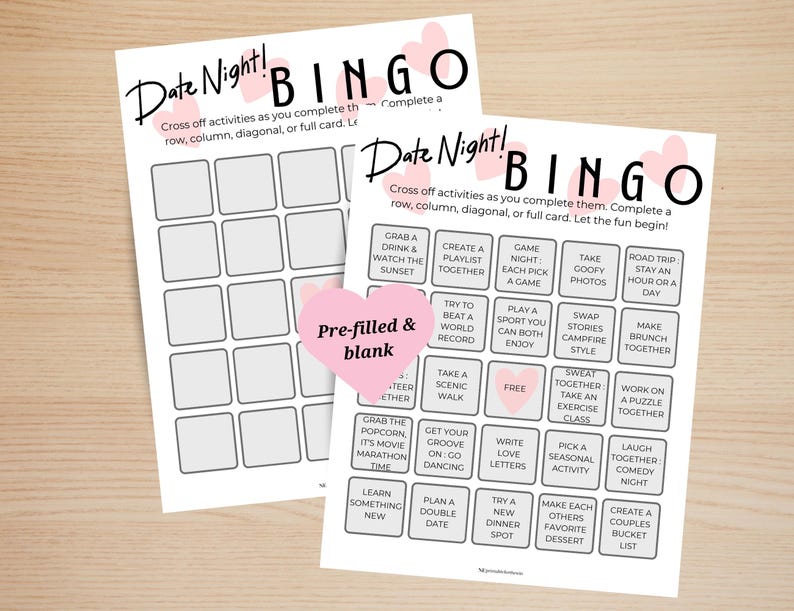 Date Night Bingo Game: Printable Couple's Activity (PDF Download) - Etsy