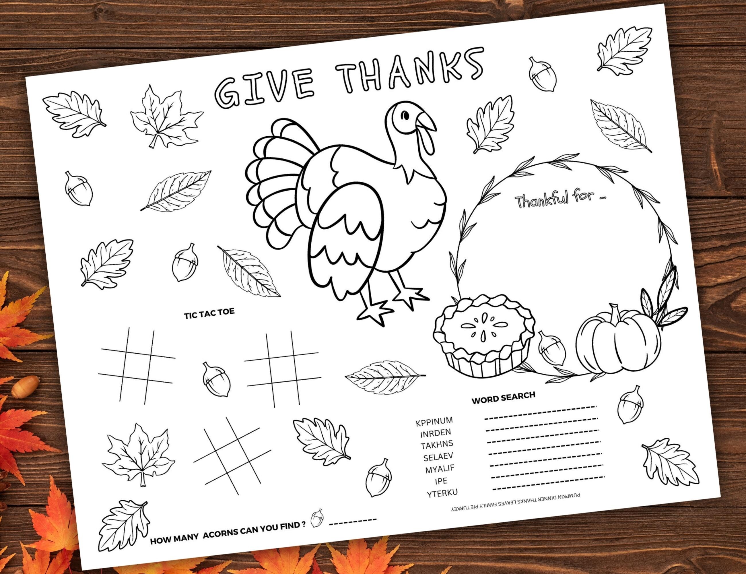 Thanksgiving Kids Activity Placemat: Coloring Page & Games (digital ...
