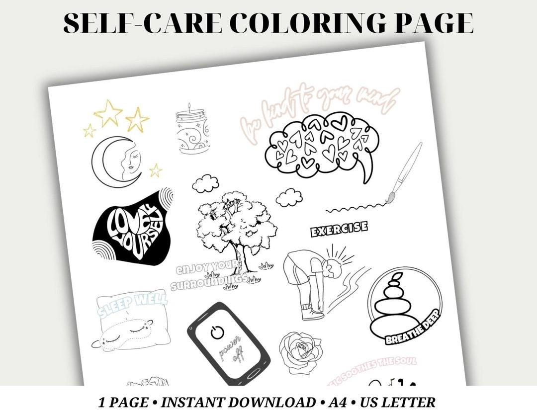 Self-care Coloring Page Printable, Mindfulness Coloring, Adult Coloring ...