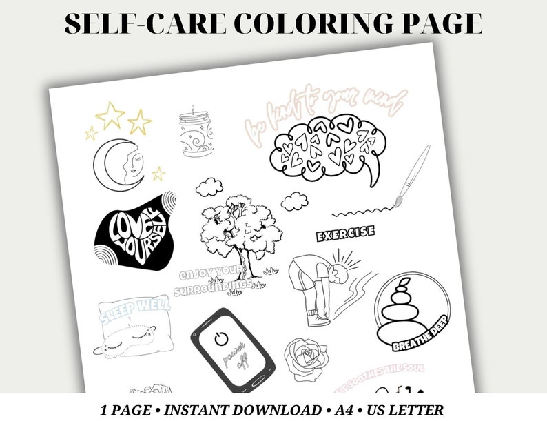 Self-care Coloring Page Printable, Mindfulness Coloring, Adult Coloring ...