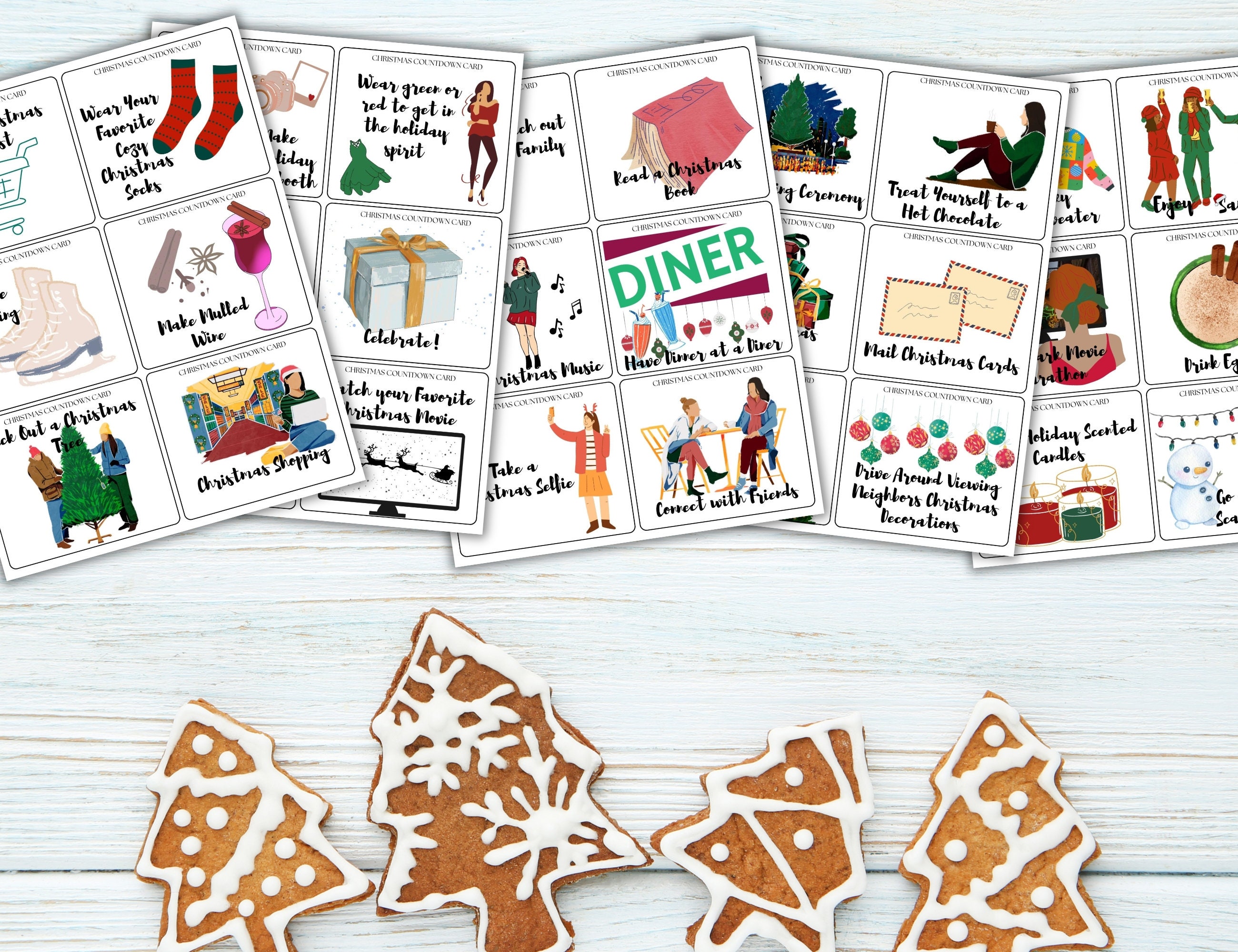 Printable Christmas Countdown Cards, Advent Calendar, 24 Days of ...