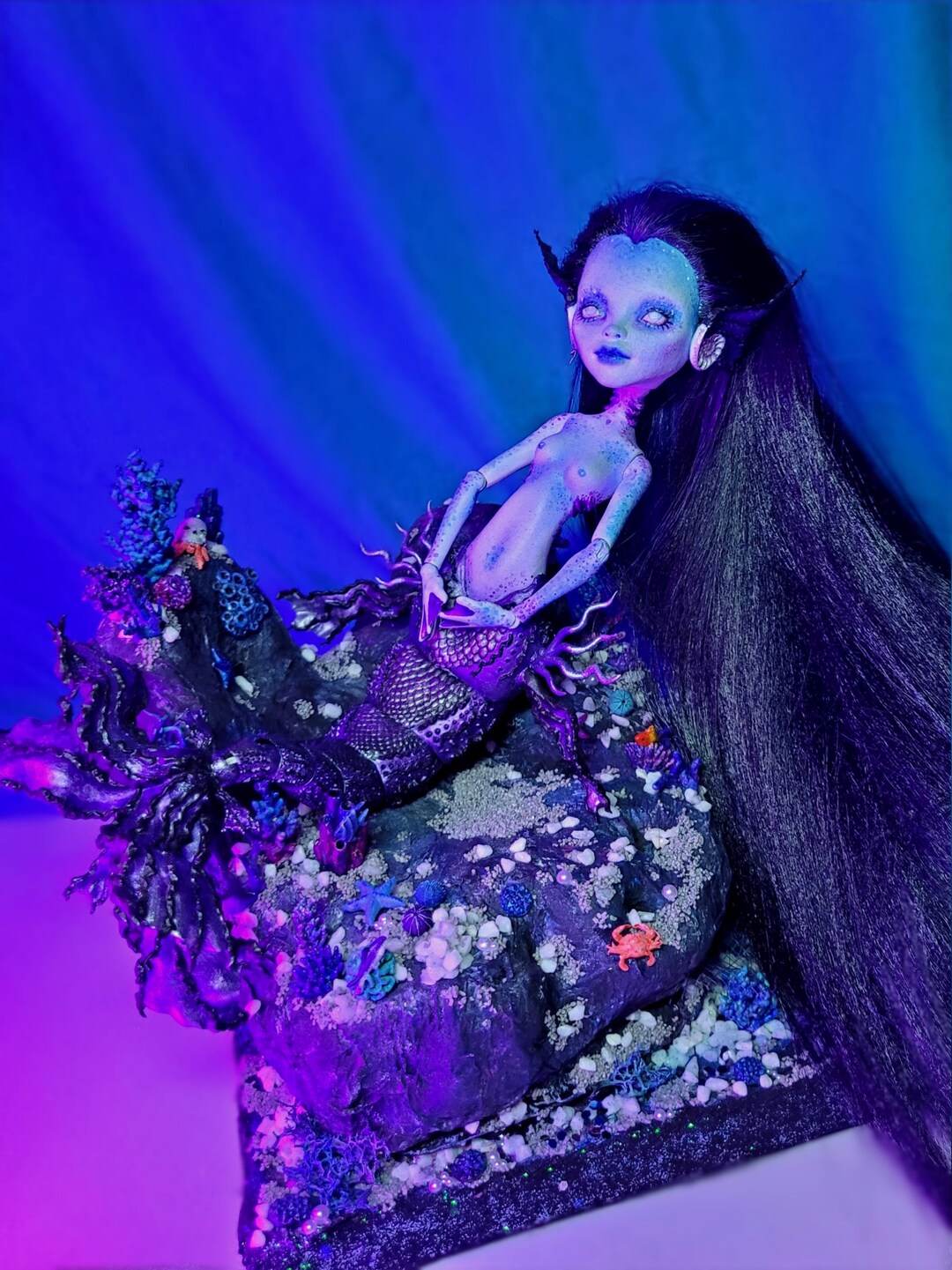 Deep Ocean Mermaid | OOAK Monster High Doll | Custom Diorama Stand - Etsy