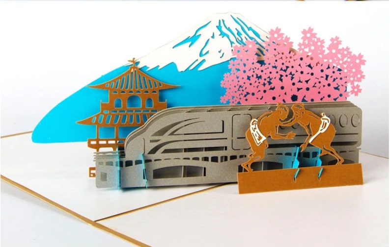 Mount Fuji Japanese Pop up Card Shinkansen Cherry Blossom | Etsy