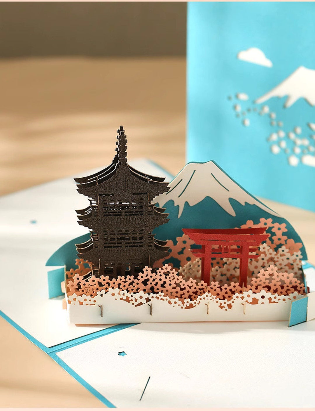 Mount Fuji Japanese Pop up Card, Torii, Temple, Tera, Cherry Blossom ...