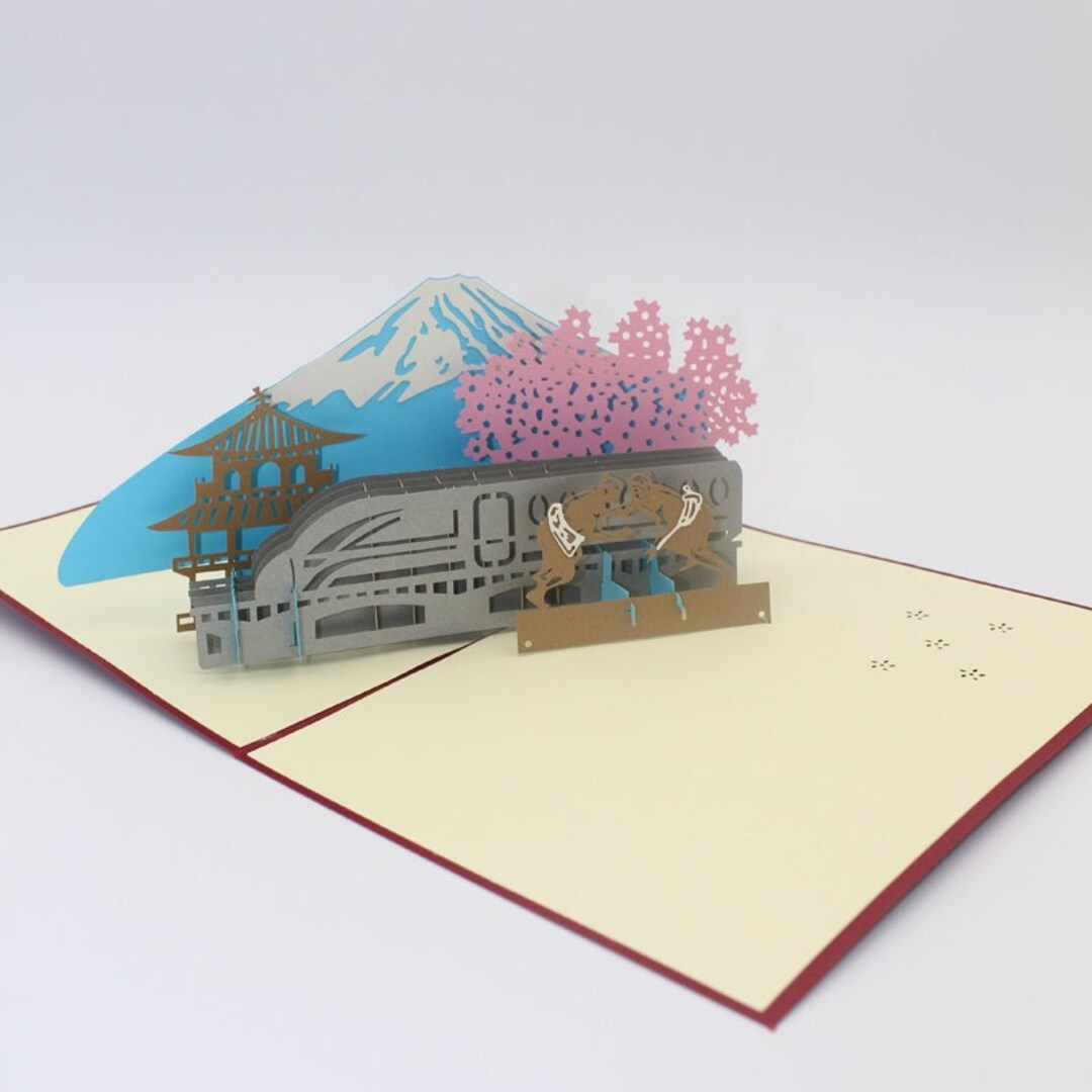 Mount Fuji Japanese Pop up Card Shinkansen Cherry Blossom - Etsy
