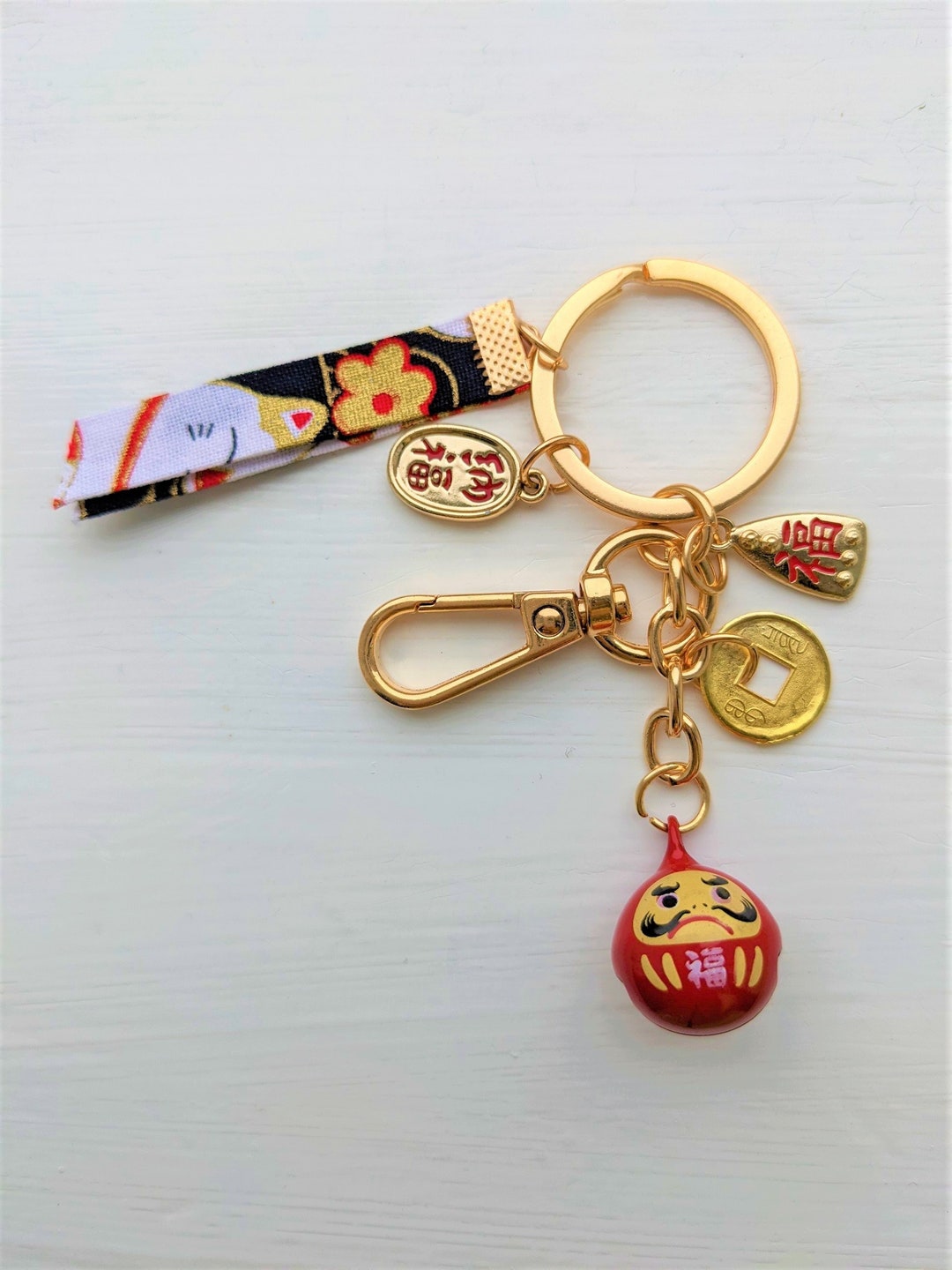 Japanese Daruma Keychain, Amulet, With Bell, Keychain Strap, Good Luck ...