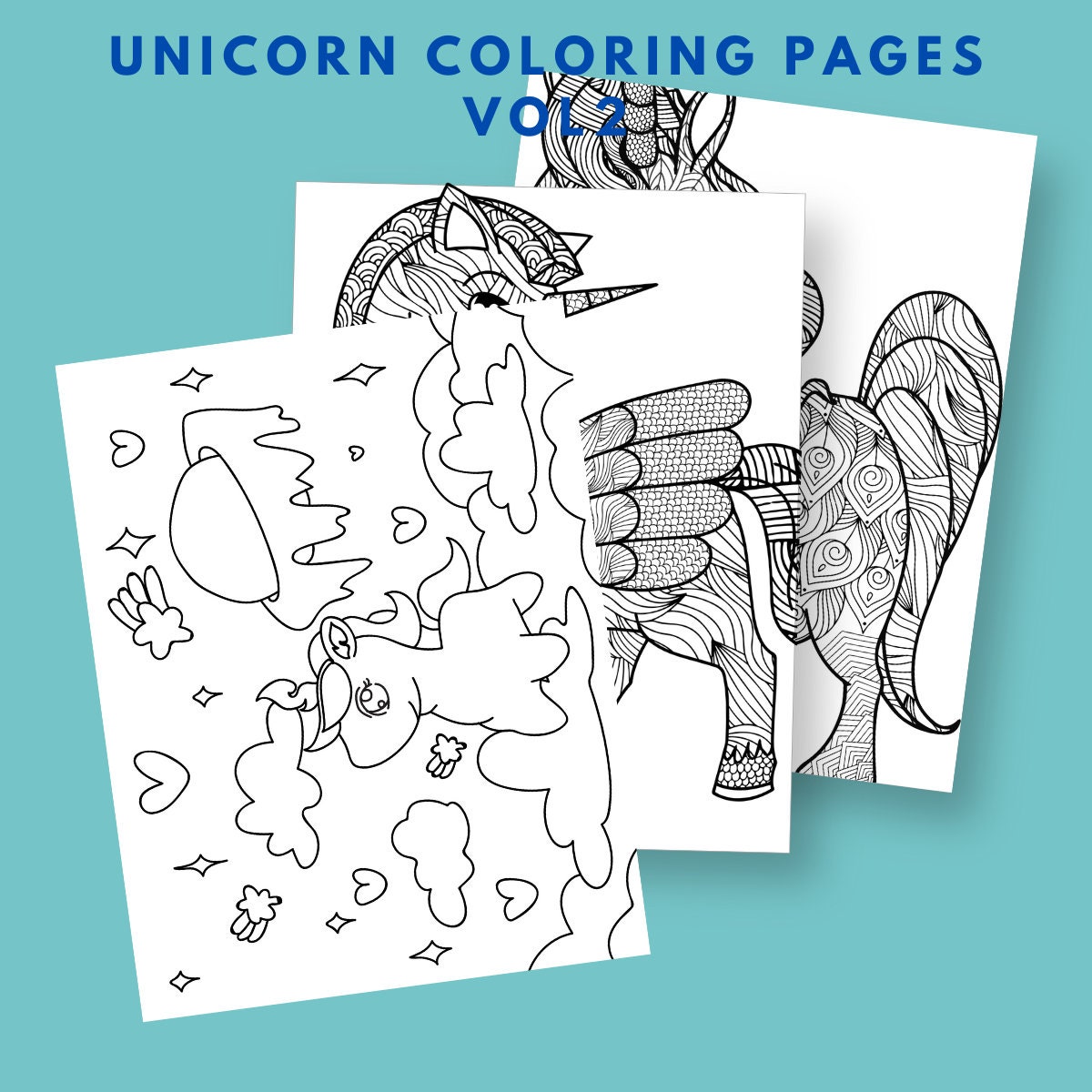 Unicorn Digital Printable Coloring Pages and Sheets Vol 2 - Etsy