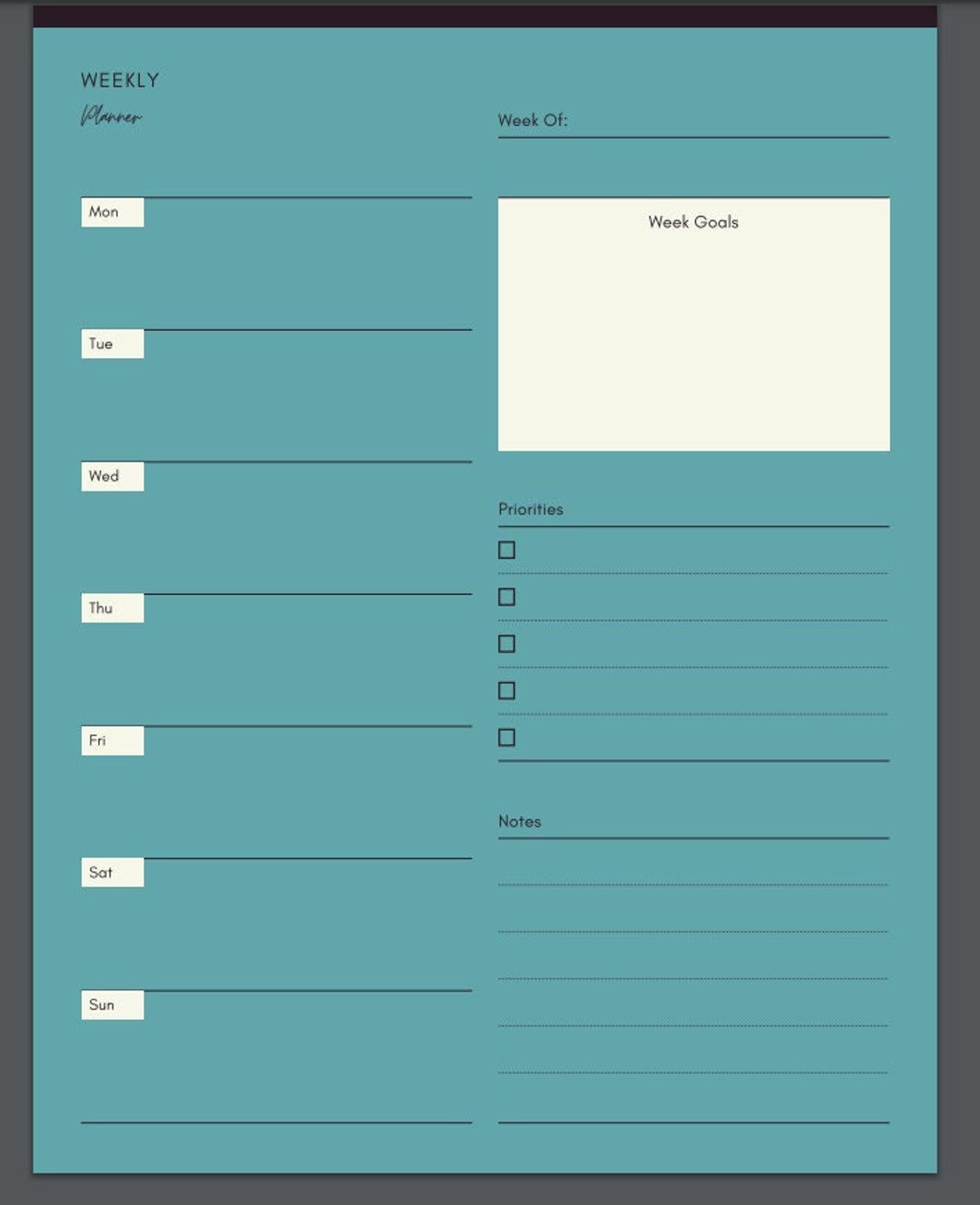 Fillable Weekly Planner - Minimal - Etsy