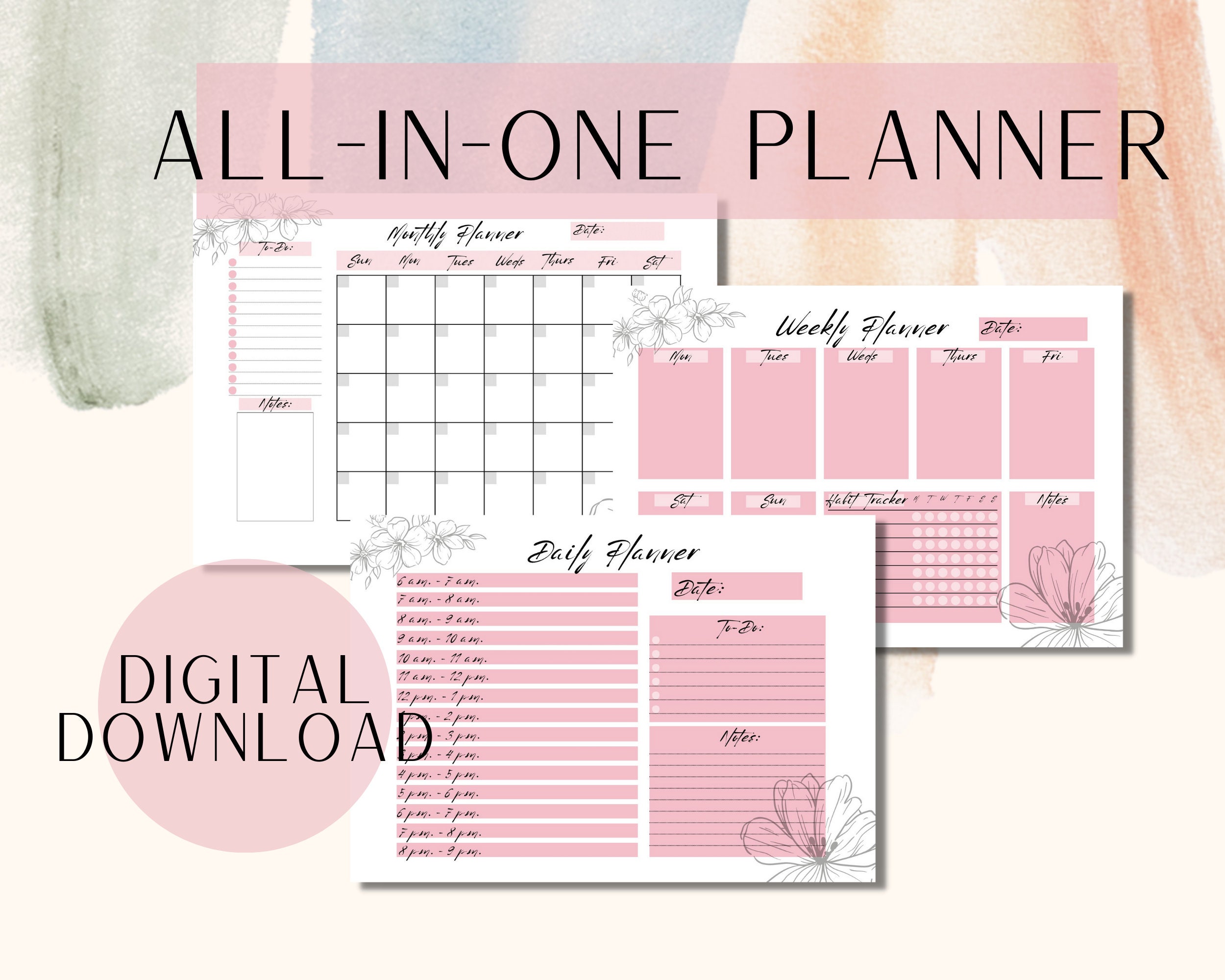 All-in-one Planner Monthly Planner Weekly Planner Daily Planner ...