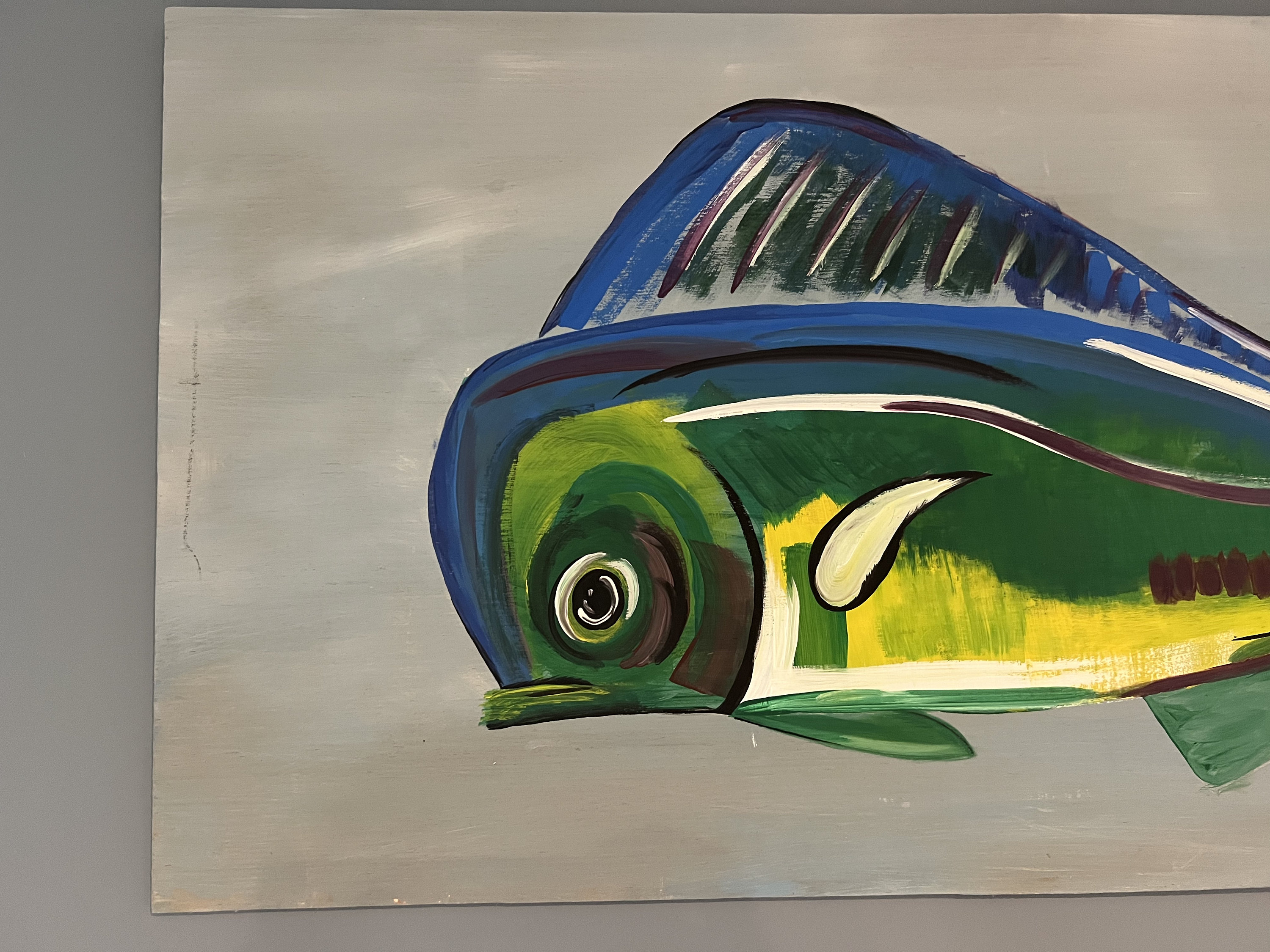Blue and Green Mahi Mahi Painting With a Gray Painting - Etsy