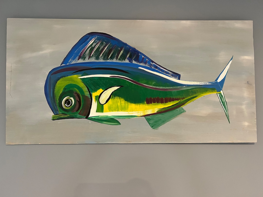 Blue and Green Mahi Mahi Painting With a Gray Painting - Etsy