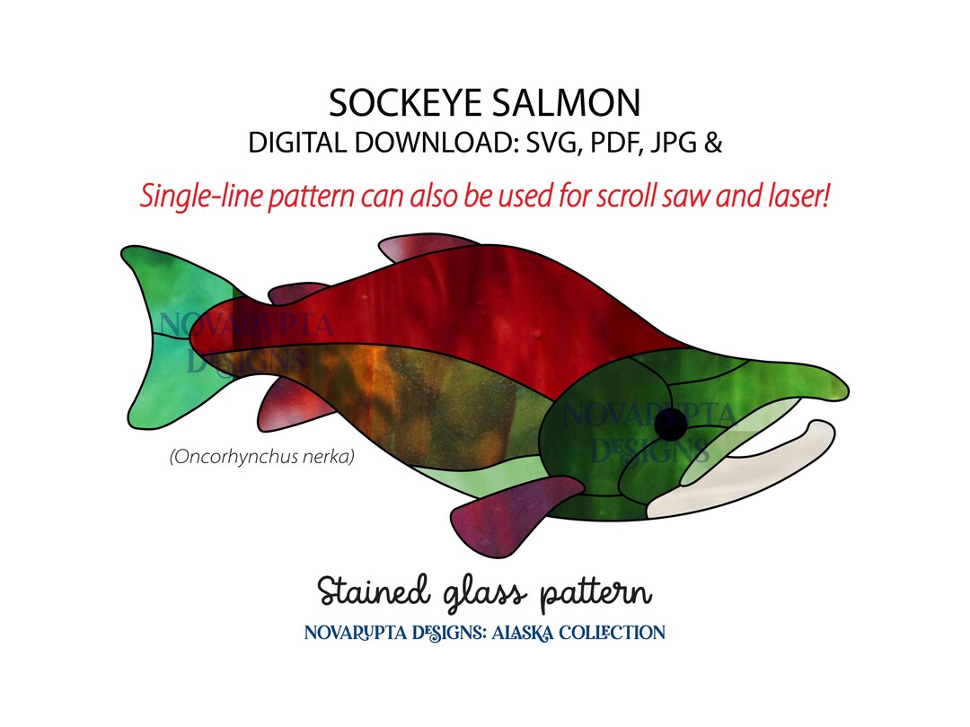 Sockeye Salmon Pattern for Stained Glass, Scroll Saw, or Laser - Svg ...