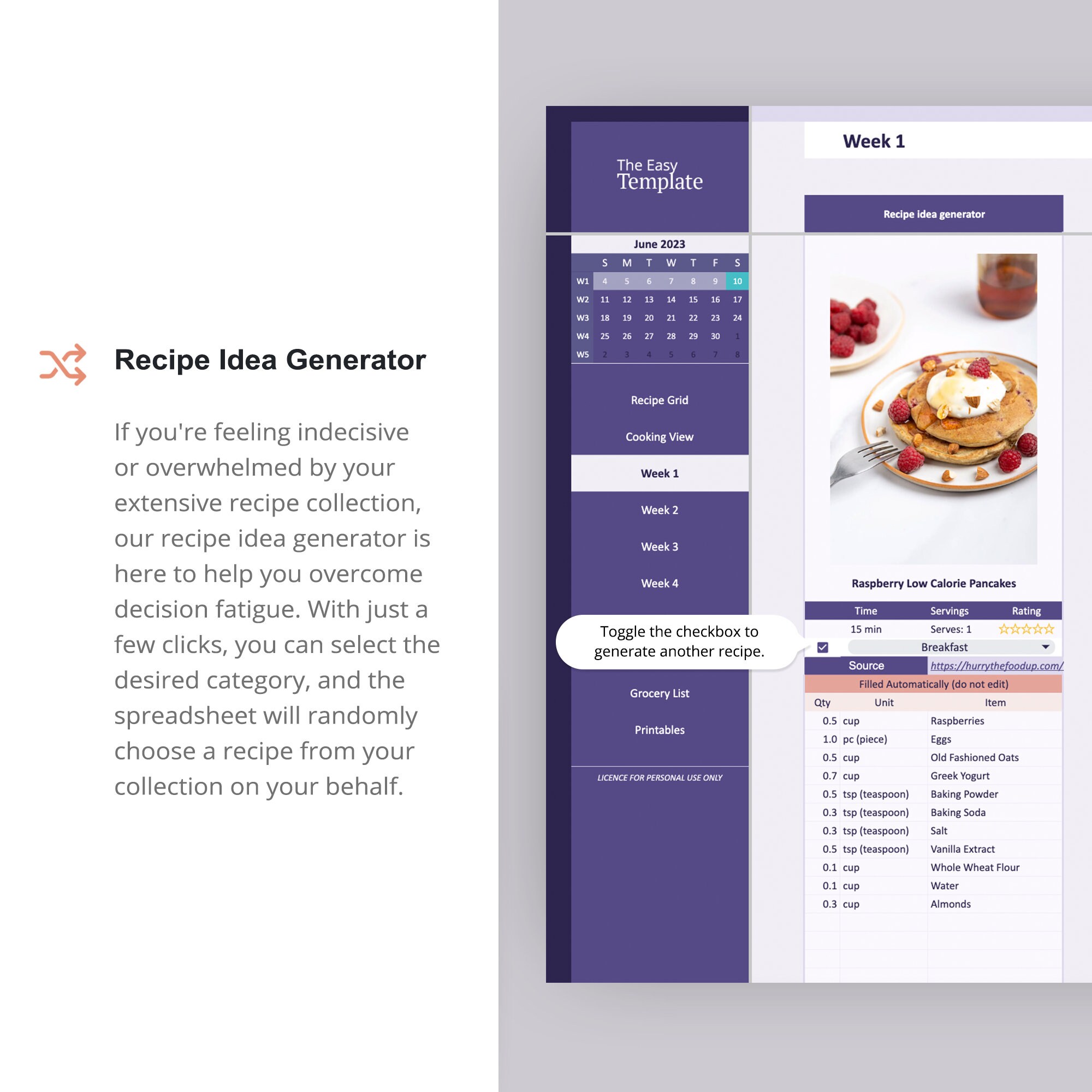 Meal Planner Spreadsheet Meal Planning Automated Grocery List ...