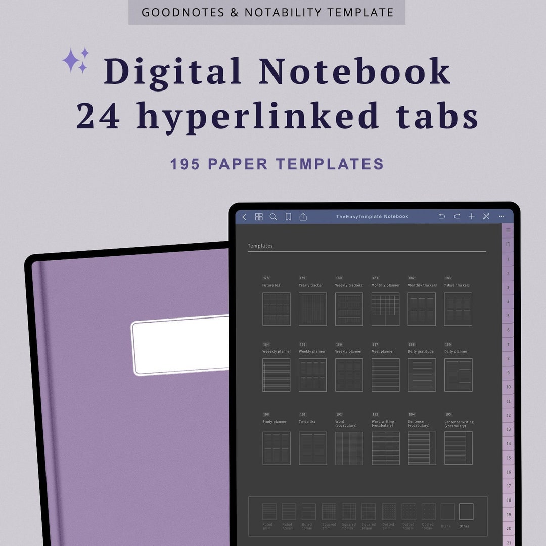 IPad Notes Goodnote Template Study Notebook Hyperlink Tabs Black Notes ...