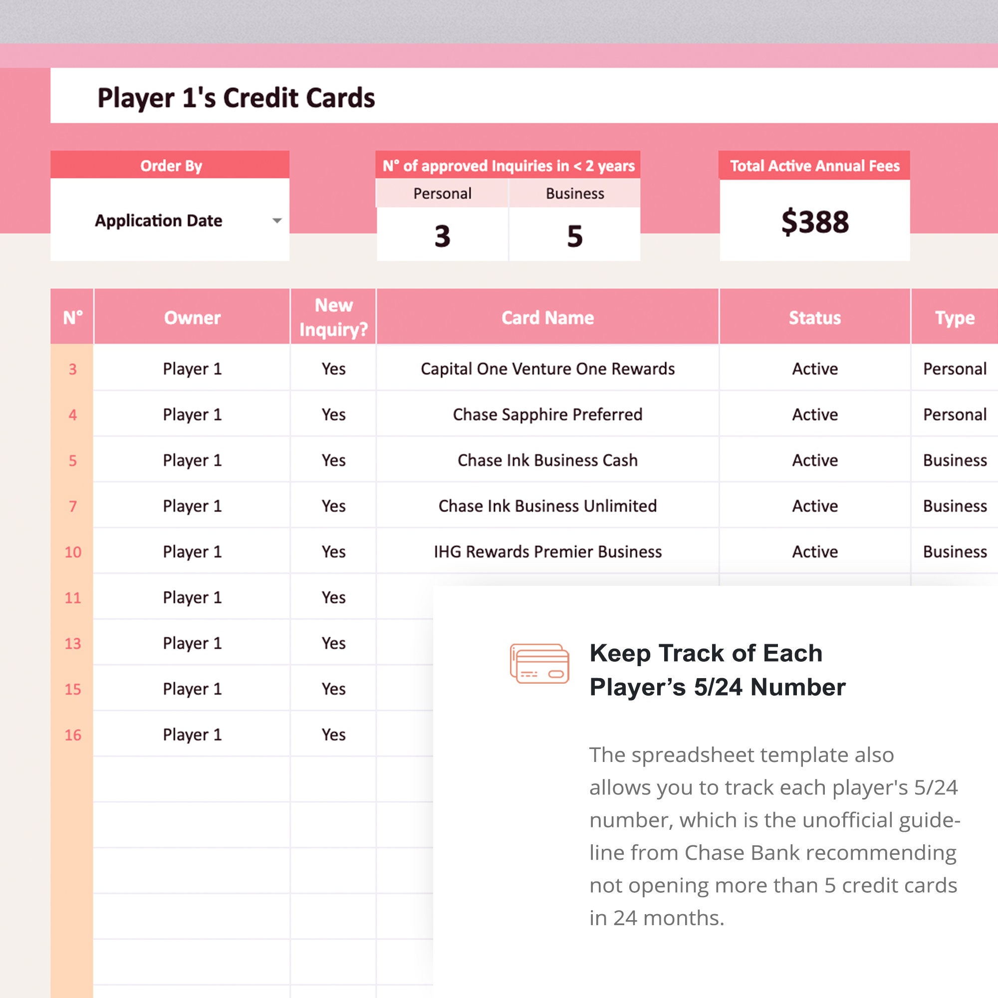Points and Miles Tracking Credit Card Churning Dashboard Spreadsheet ...
