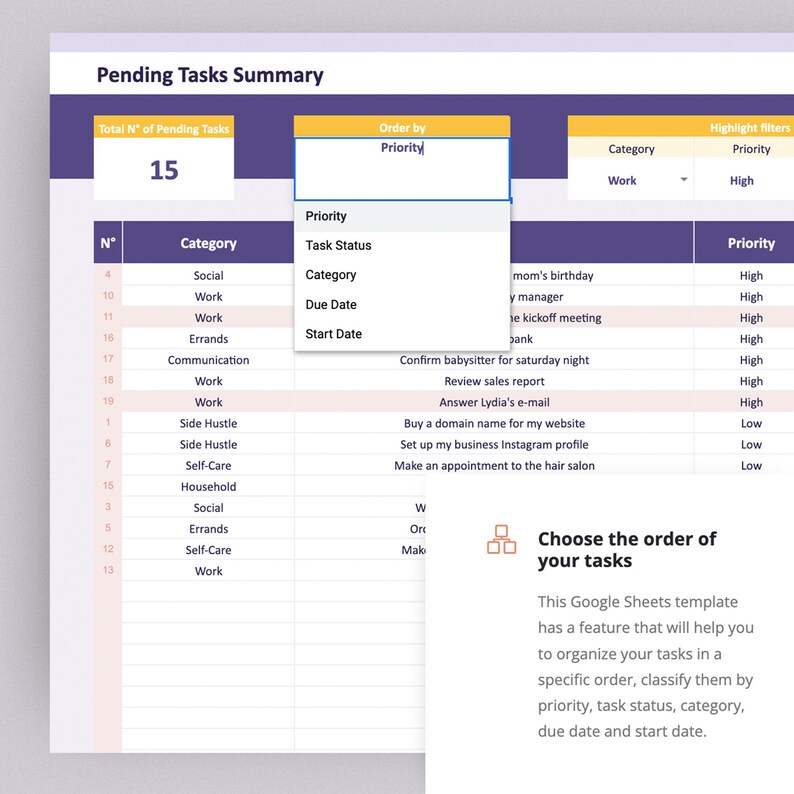 Digital to Do List Google Sheets Template Student Planner Productivity ...