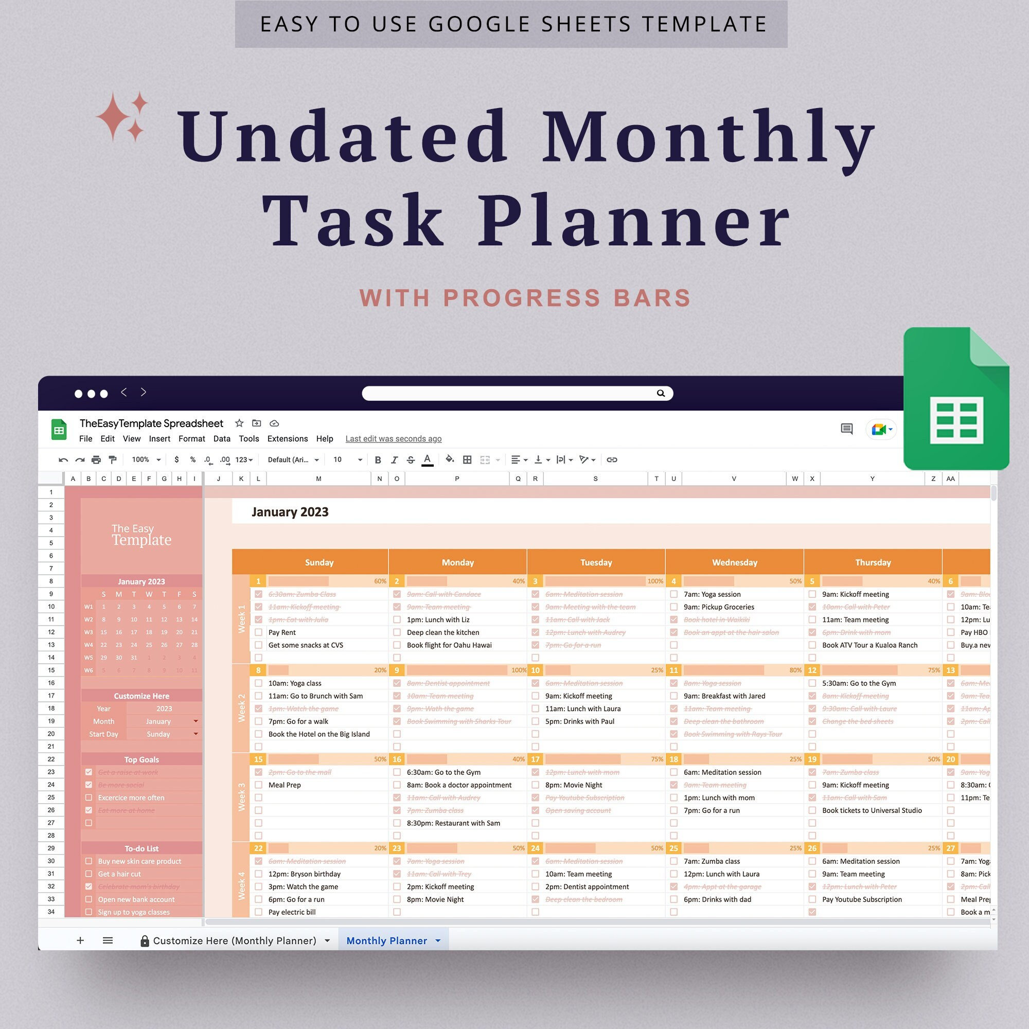 Monthly Planner Spreadsheet Template Google Sheets Work Schedule Goal ...