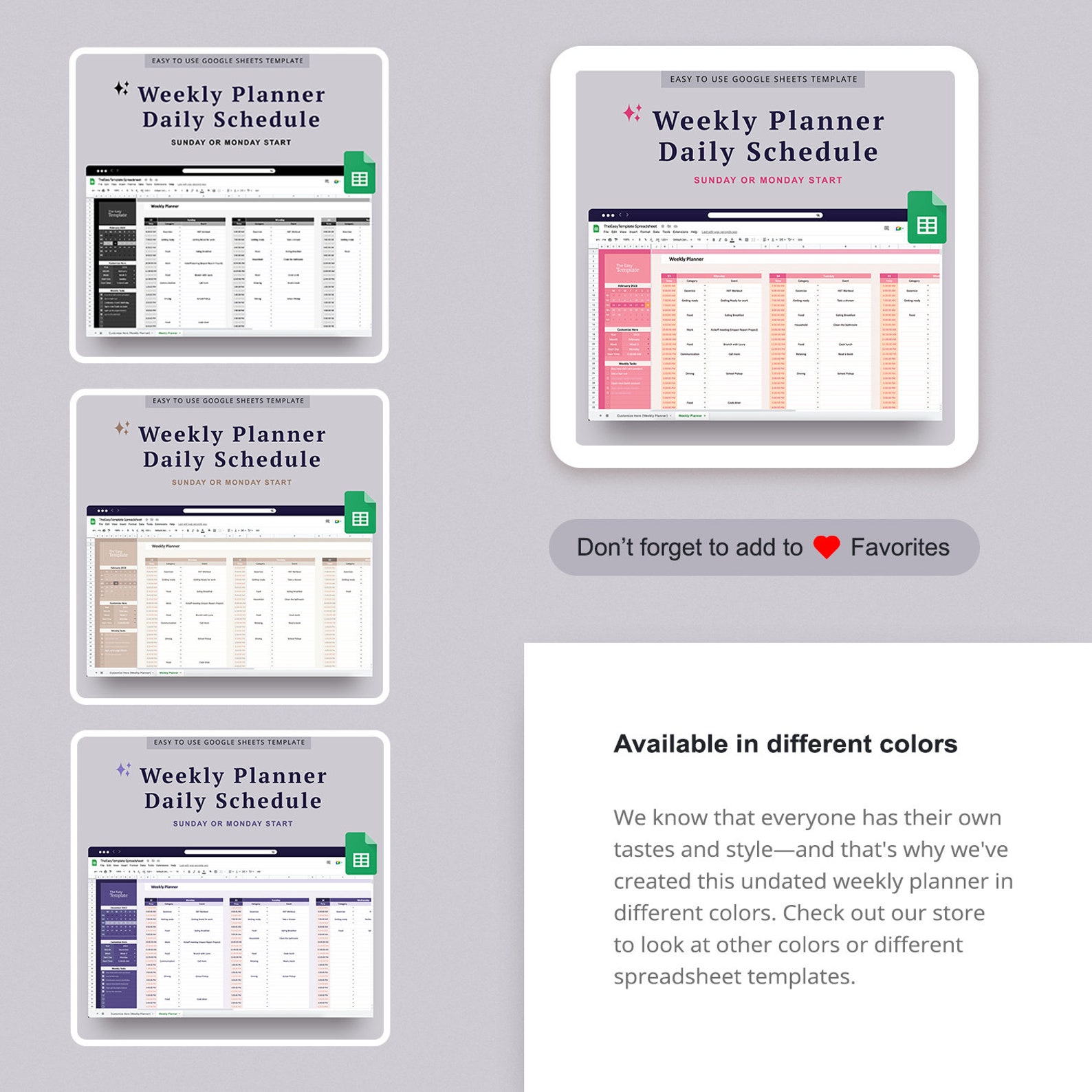 Hourly Calendar Google Sheets Week Planner Undated Weekly Schedule Week ...