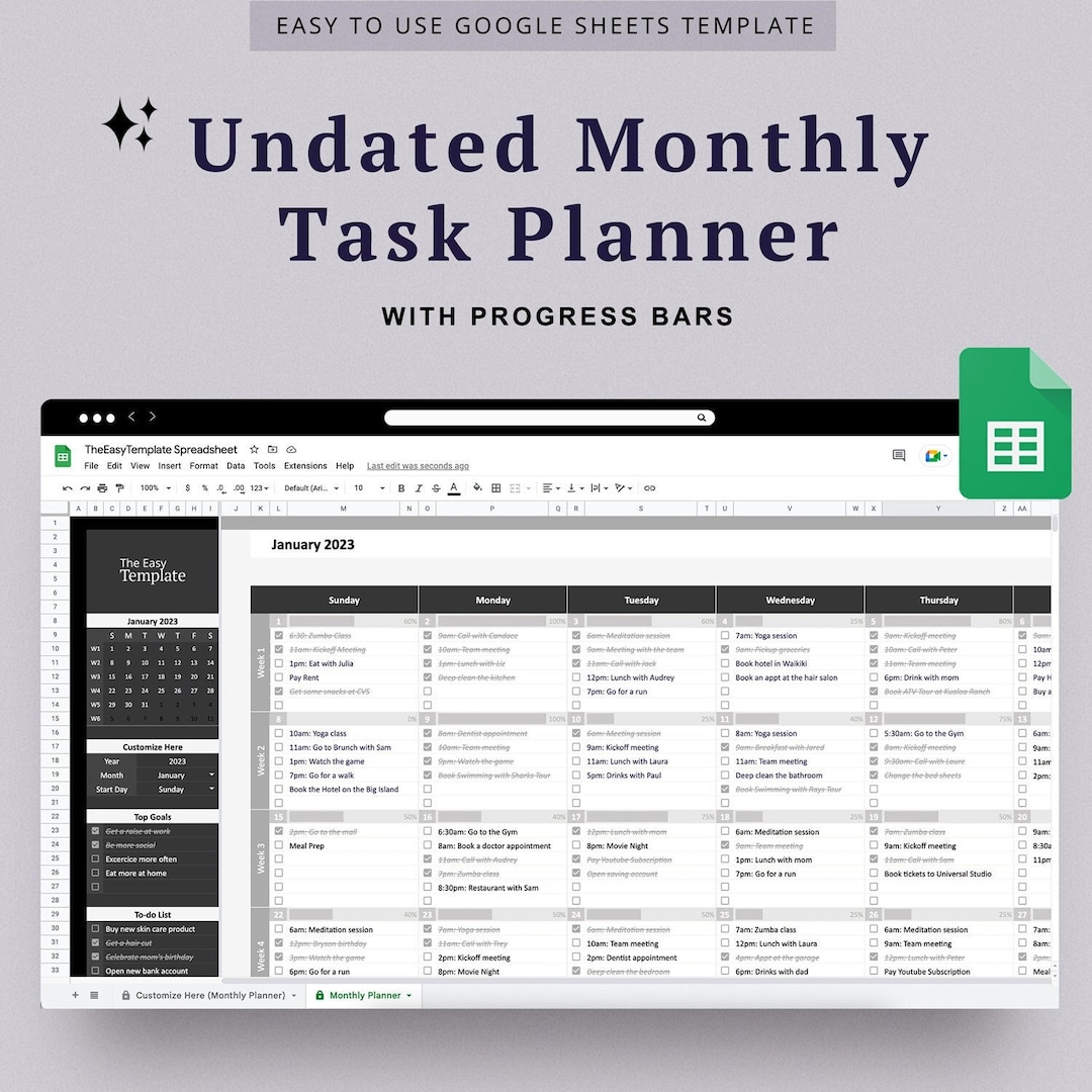 Spreadsheet Planner Google Sheets Planner Monthly Calendar Template ...