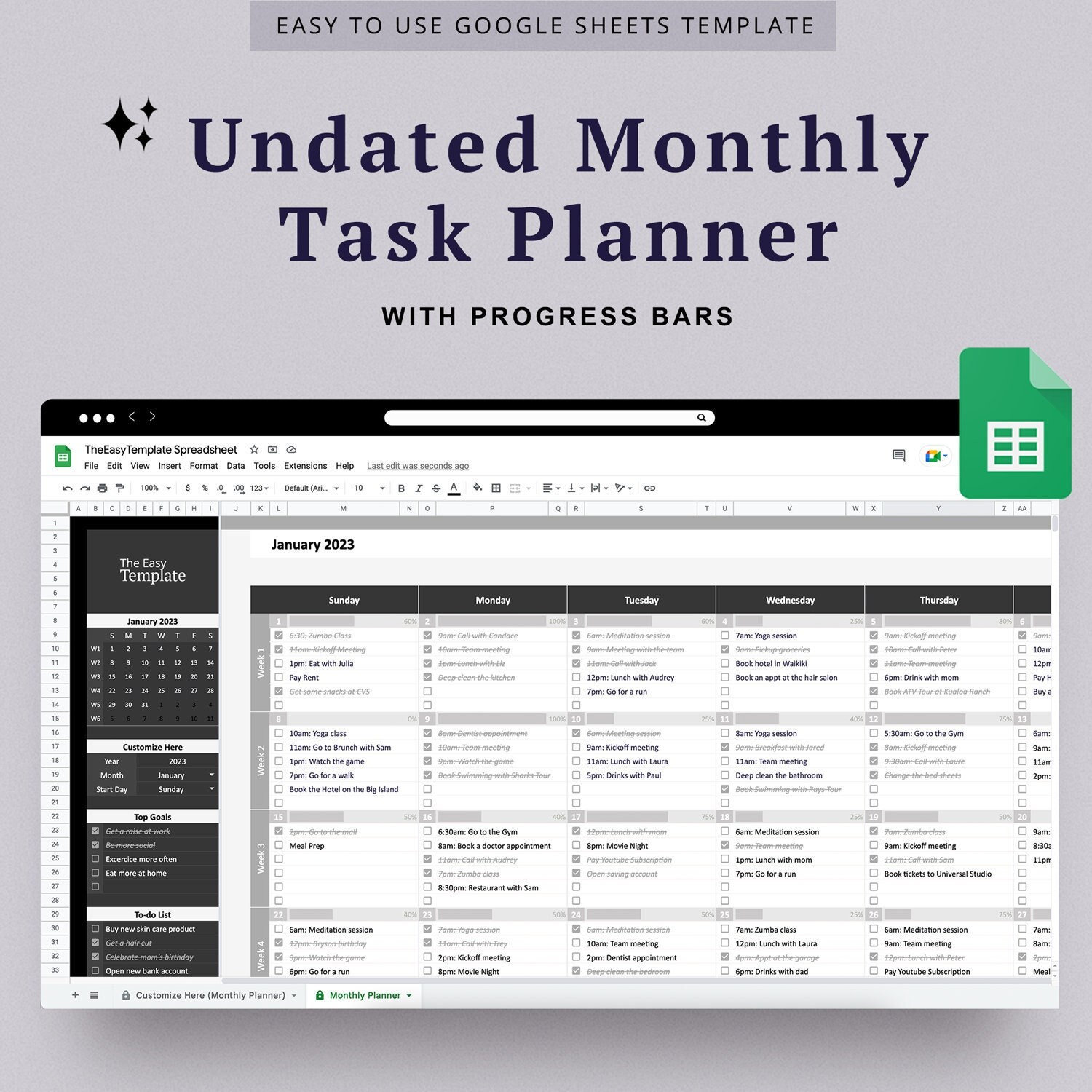 Spreadsheet Planner Google Sheets Planner Monthly Calendar Template ...