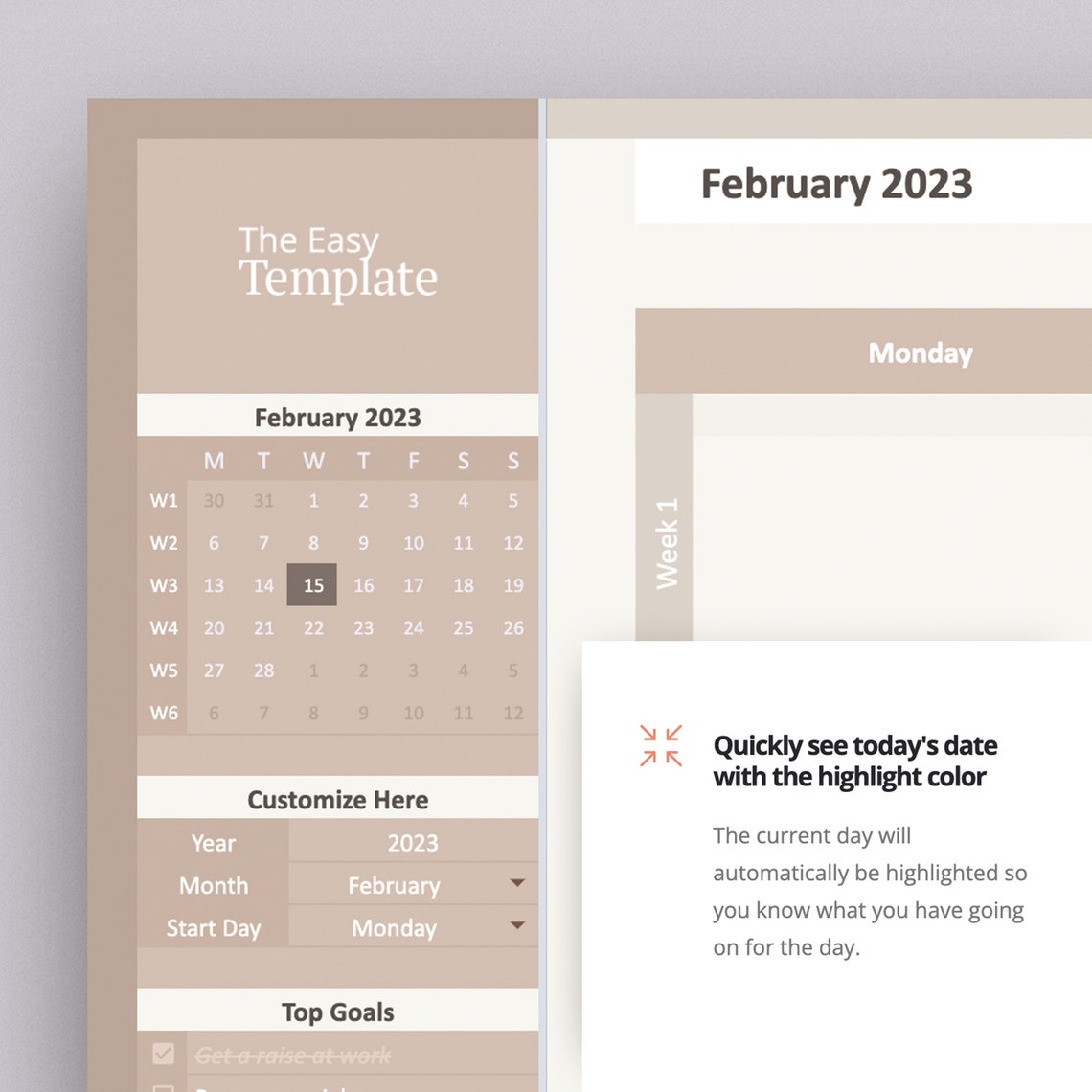 Undated Monthly Calendar Google Sheets, Daily Task Planner Spreadsheet ...
