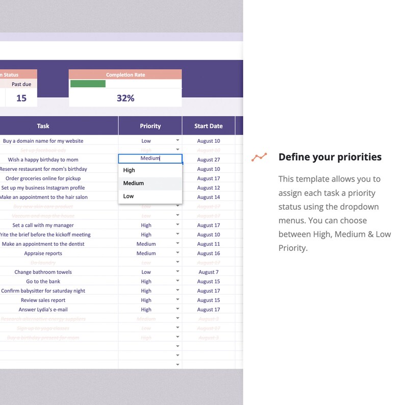 Digital to Do List Google Sheets Template Student Planner Productivity ...