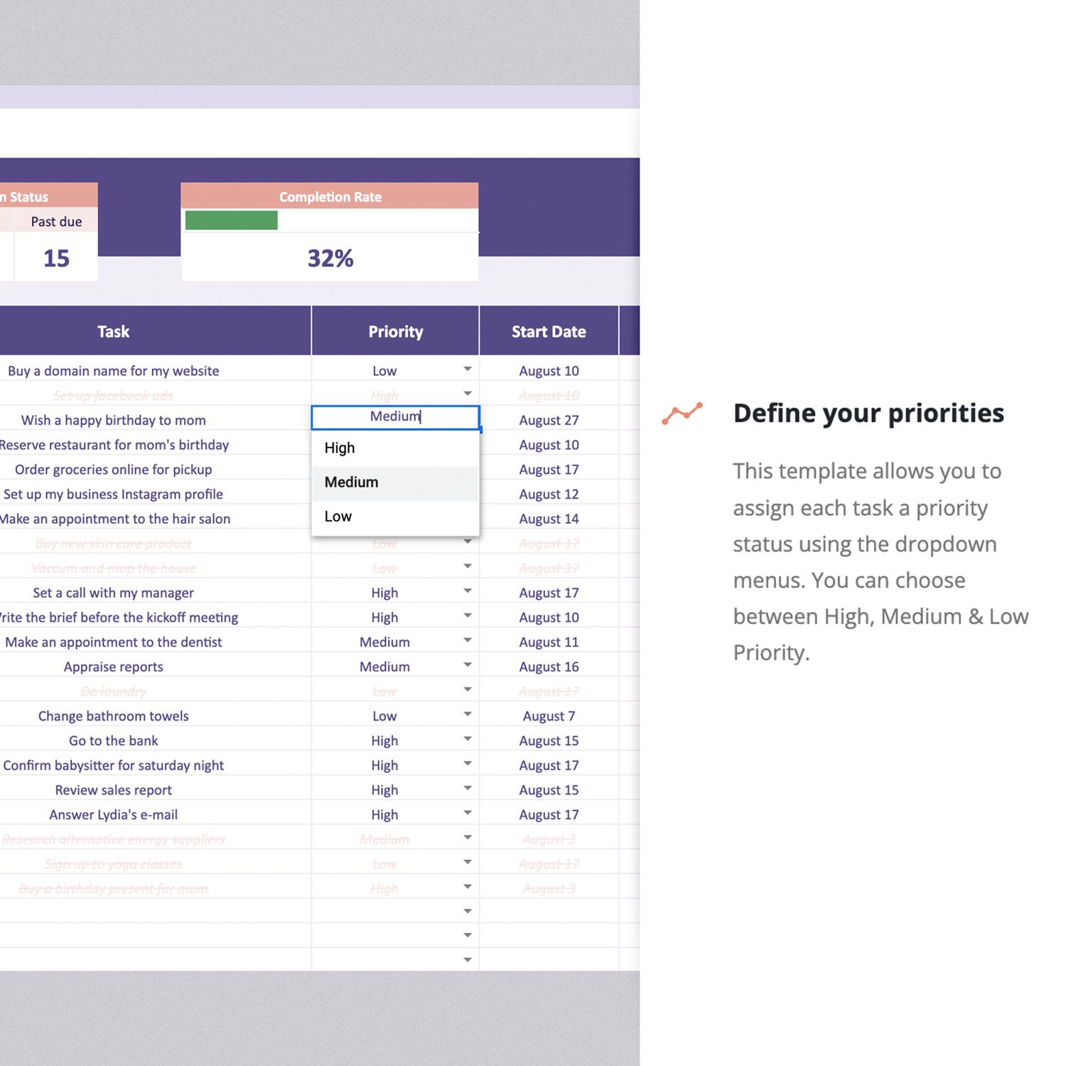 Digital to Do List Google Sheets Template Student Planner Productivity ...
