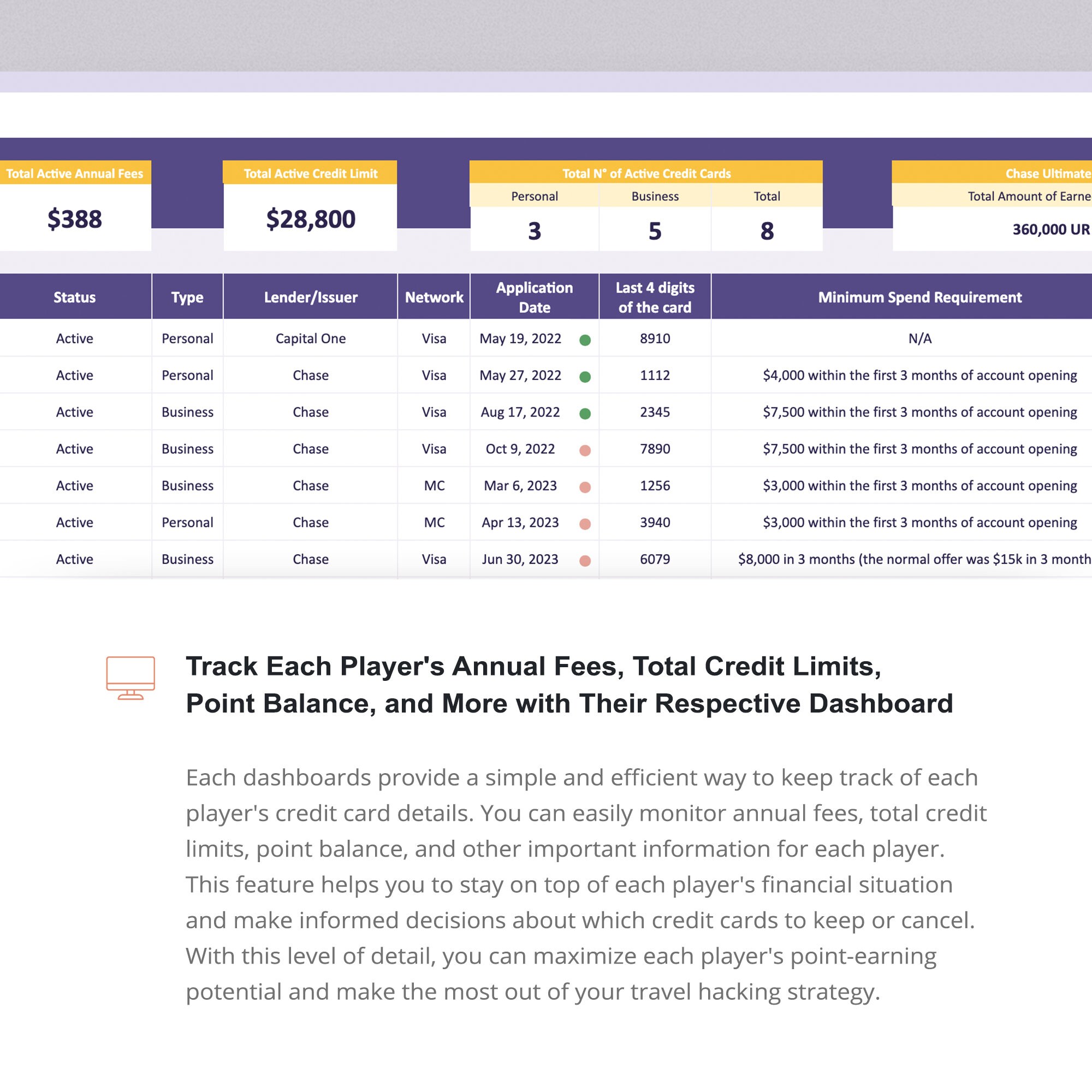 Google Spreadsheet Credit Card Points Travel Reward Tracker - Etsy