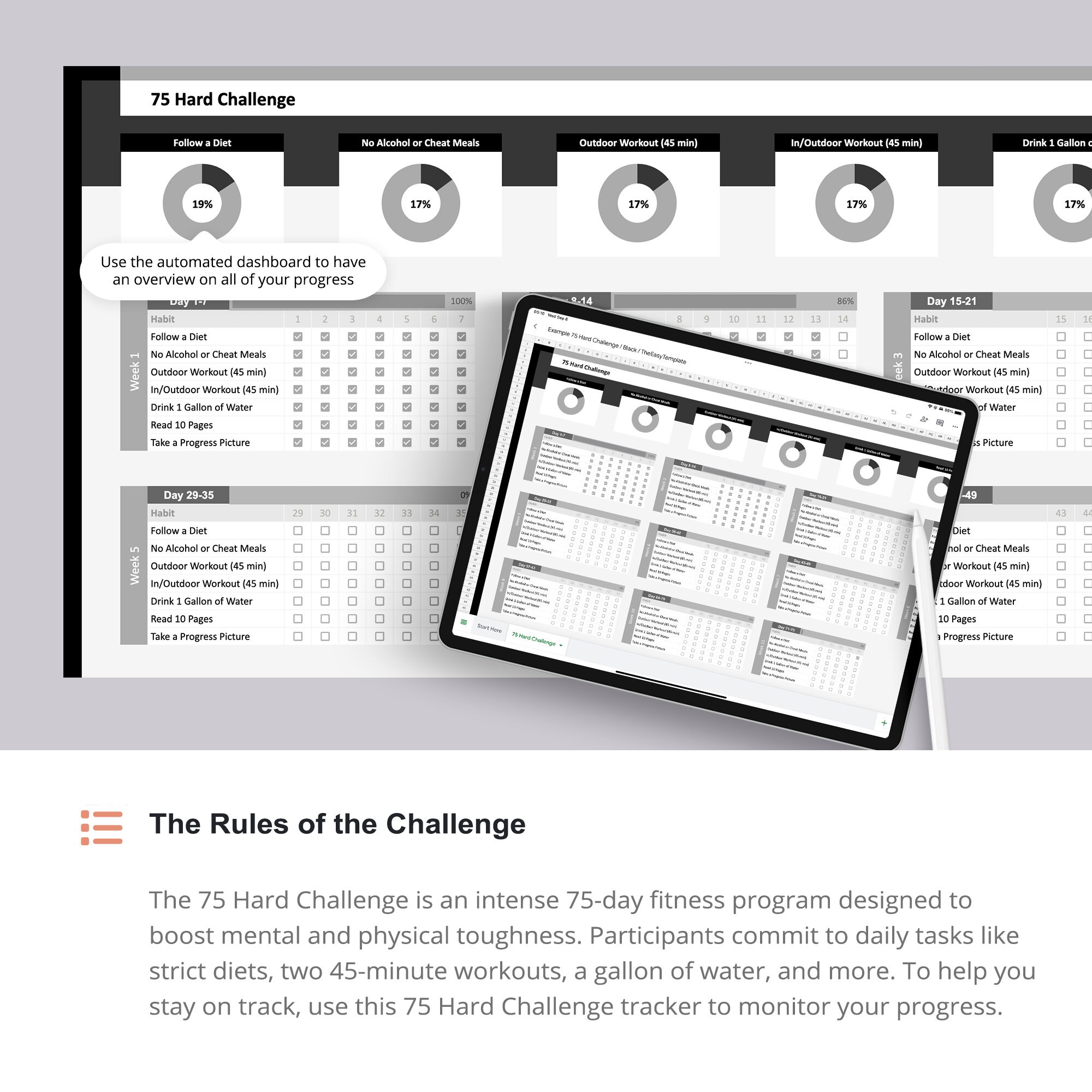 75 Hard Challenge Tracker 75 Hard Checklist Template Fitness Journal ...